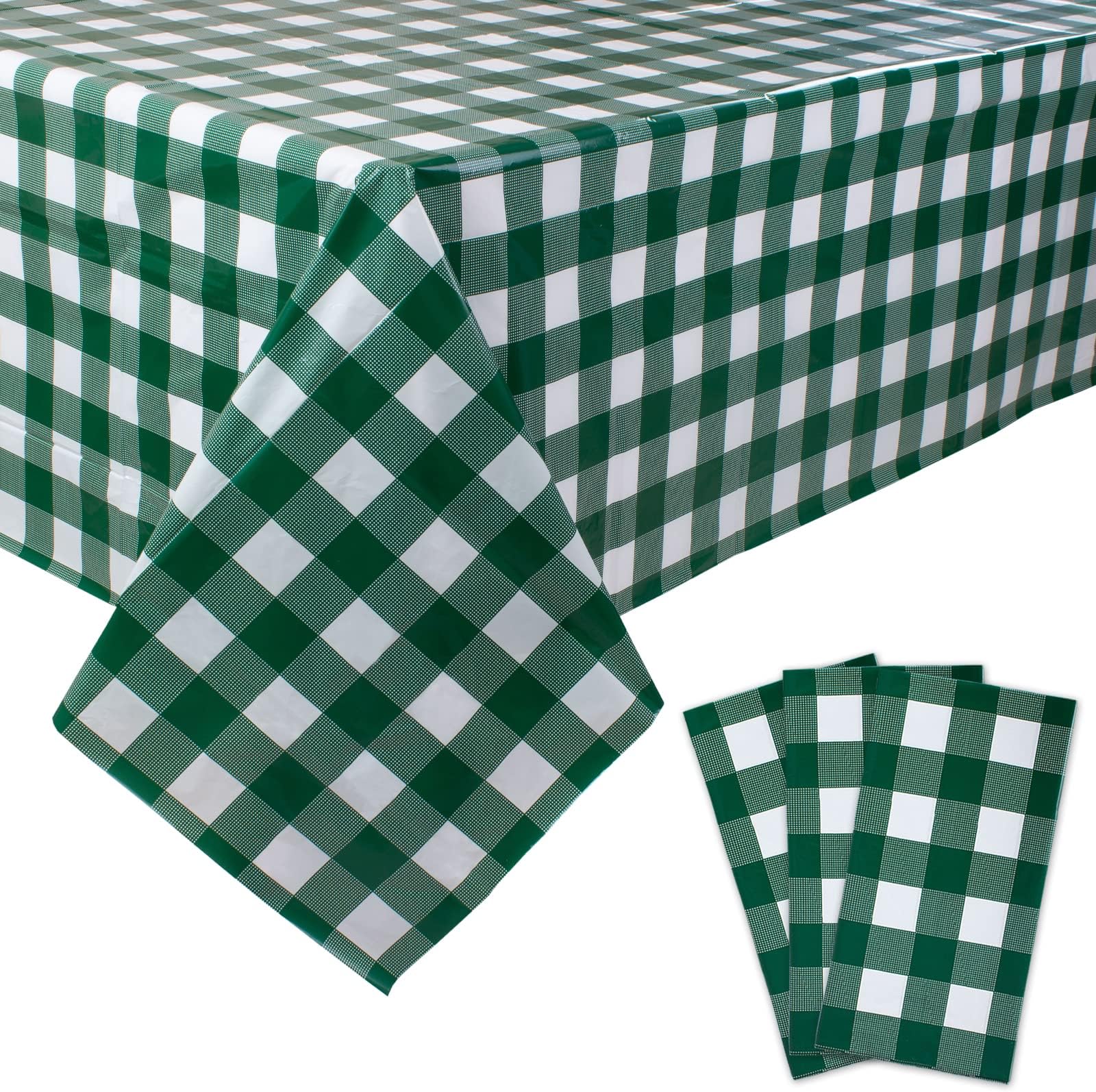 Amazon.com: Fun Express Green Gingham Plastic Tablecloth Roll - Party ...