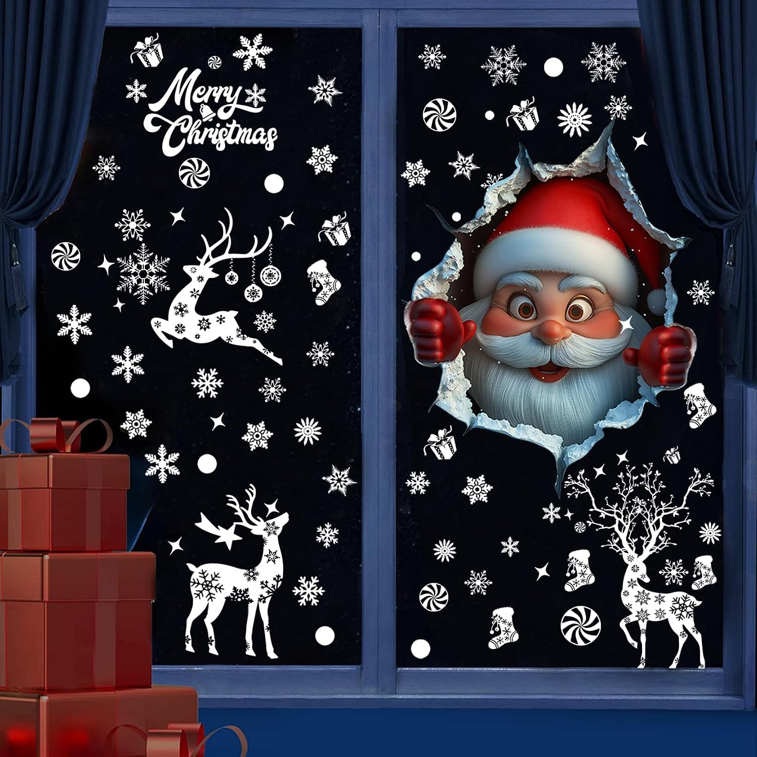 Dozesheep 178Pcs 3D Large Christmas Window Stickers Double Sided for ...