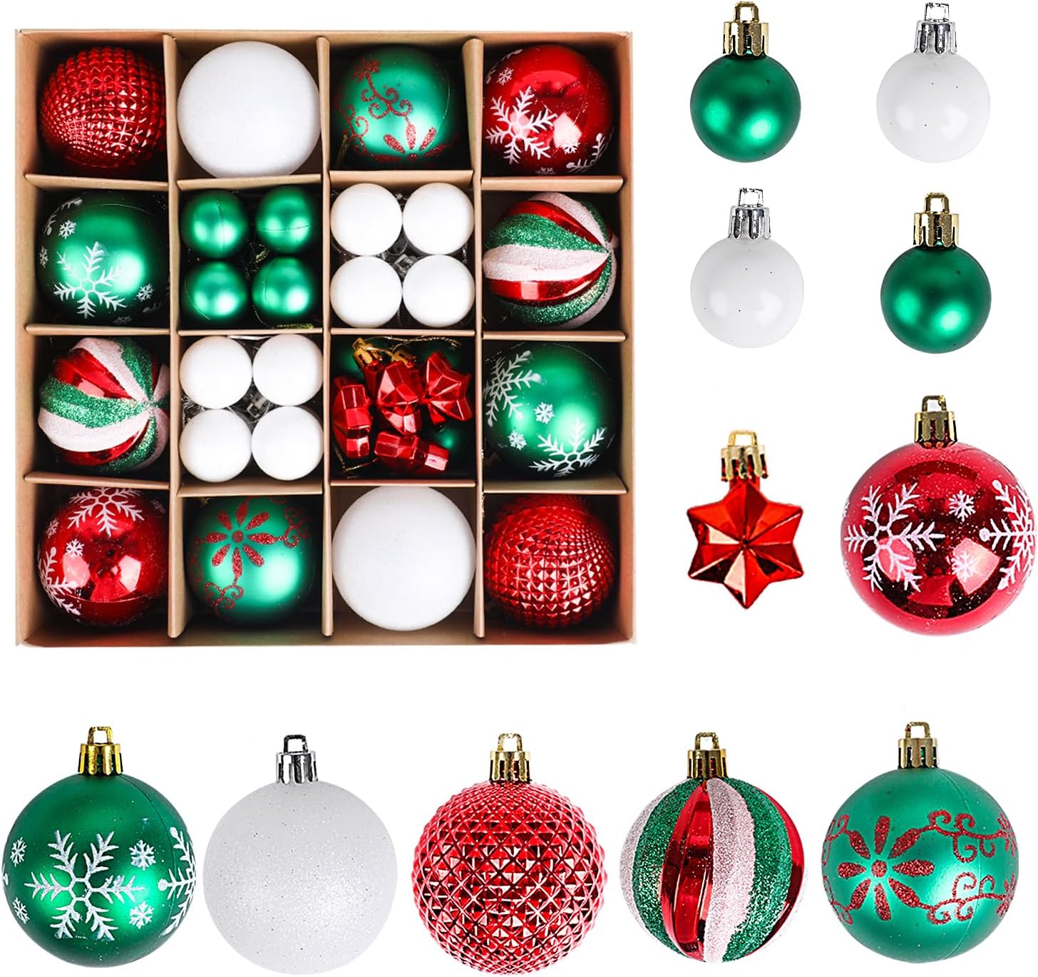 Amazon.com: LOKIPA Christmas Ornaments Set, 44ct Red Green White ...