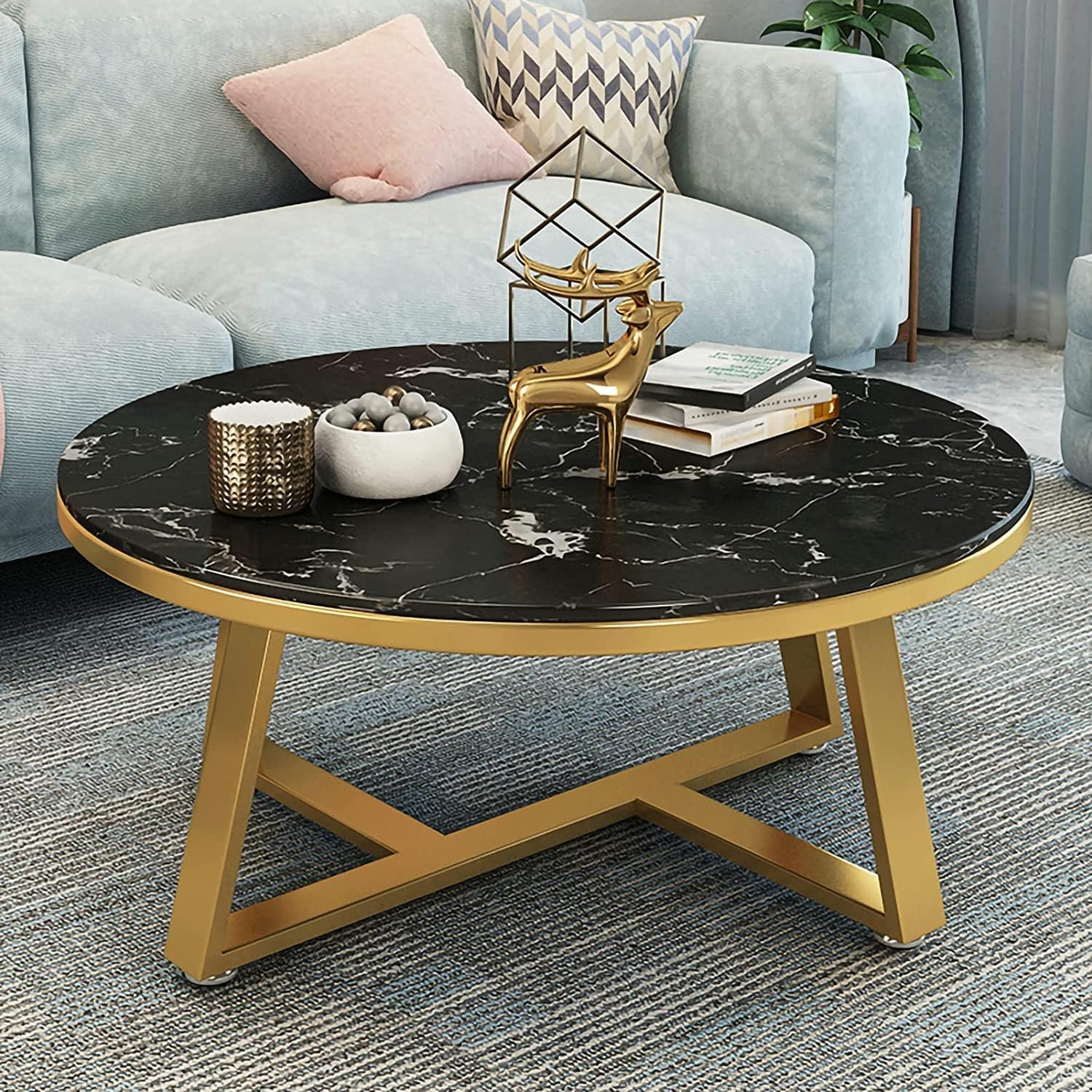 Table Basse Ronde en marbre, Table de Salon Moderne avec Texture marbre ...