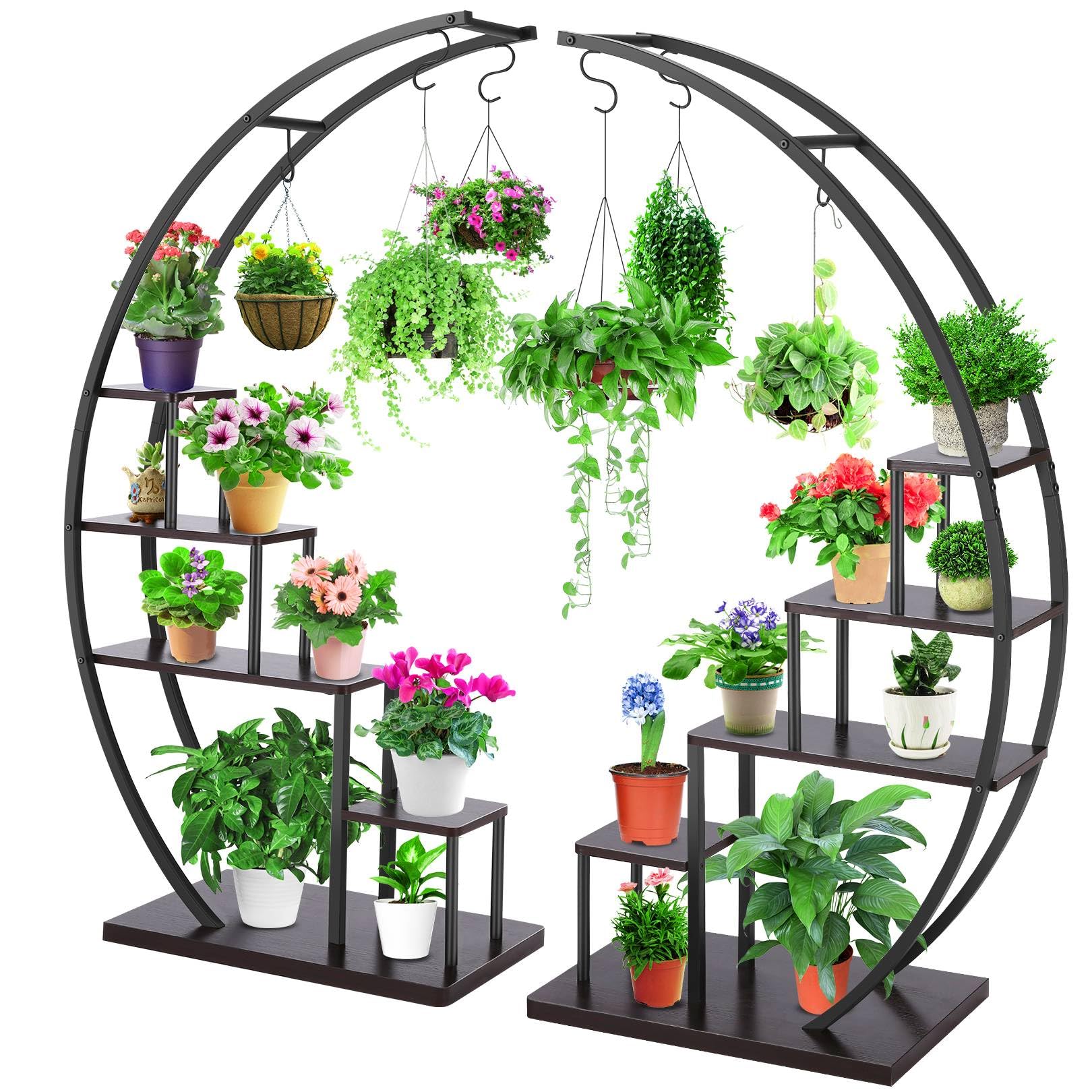 TEANDE 4.7FT Semicircle Indoor Plant Rack, 5 Tier Metal Plant Stand, 24 ...