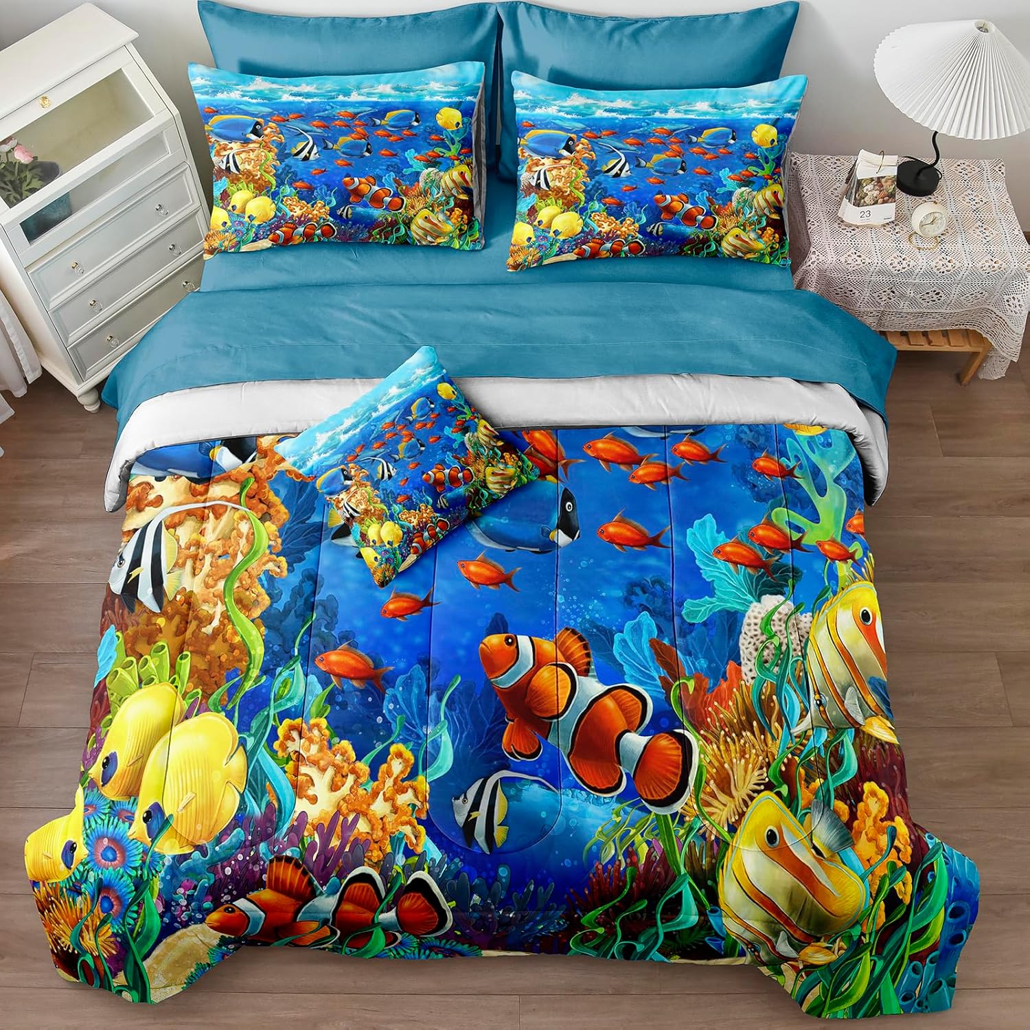 Amazon.com: Dreamwaka Ocean Theme Comforter Set Twin Size - Blue ...