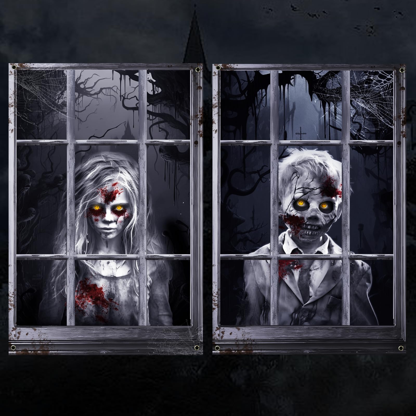 Amazon.com: Recailly Halloween Ghost Curtains Decorations, 2 Pack ...