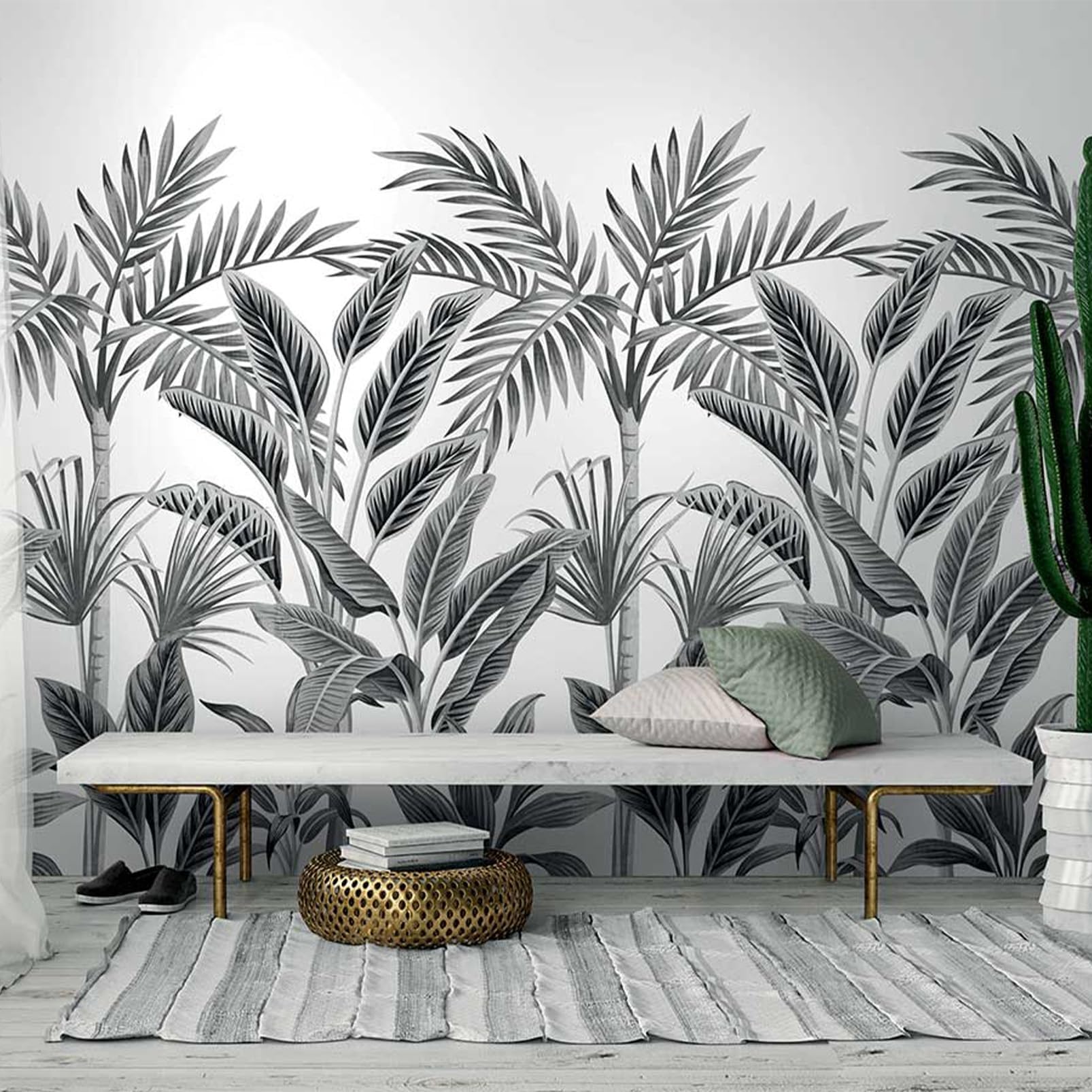HXA DECO - Papier Peint Rouleau Palmeraie en Noir et Blanc - Rouleau 0 ...