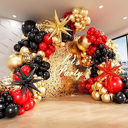 140Pcs Casino Balloon Garland Casino Party Decorations Red Black and ...