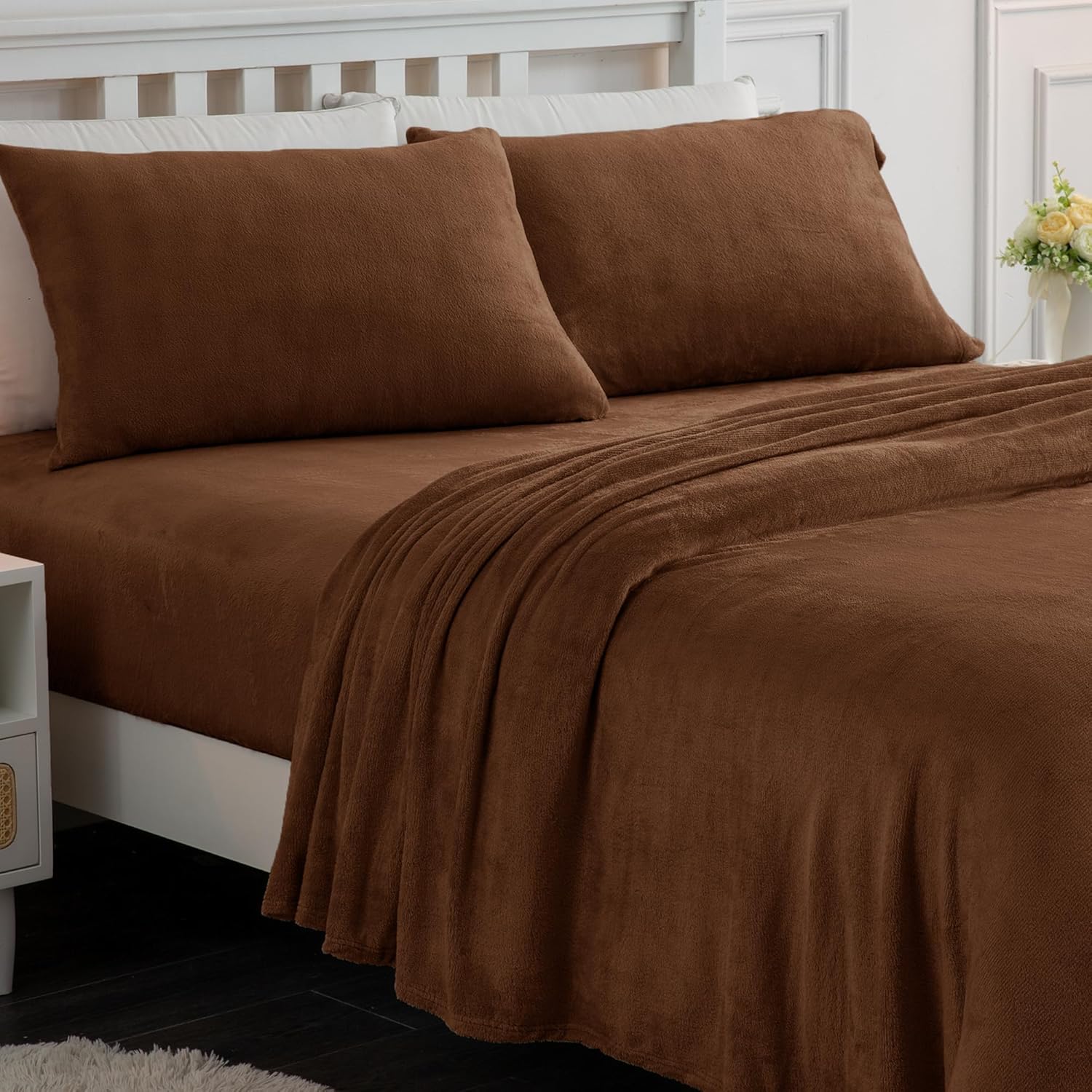 Softan Parure de lit 4 pièces en microfibre polaire comprenant drap ...