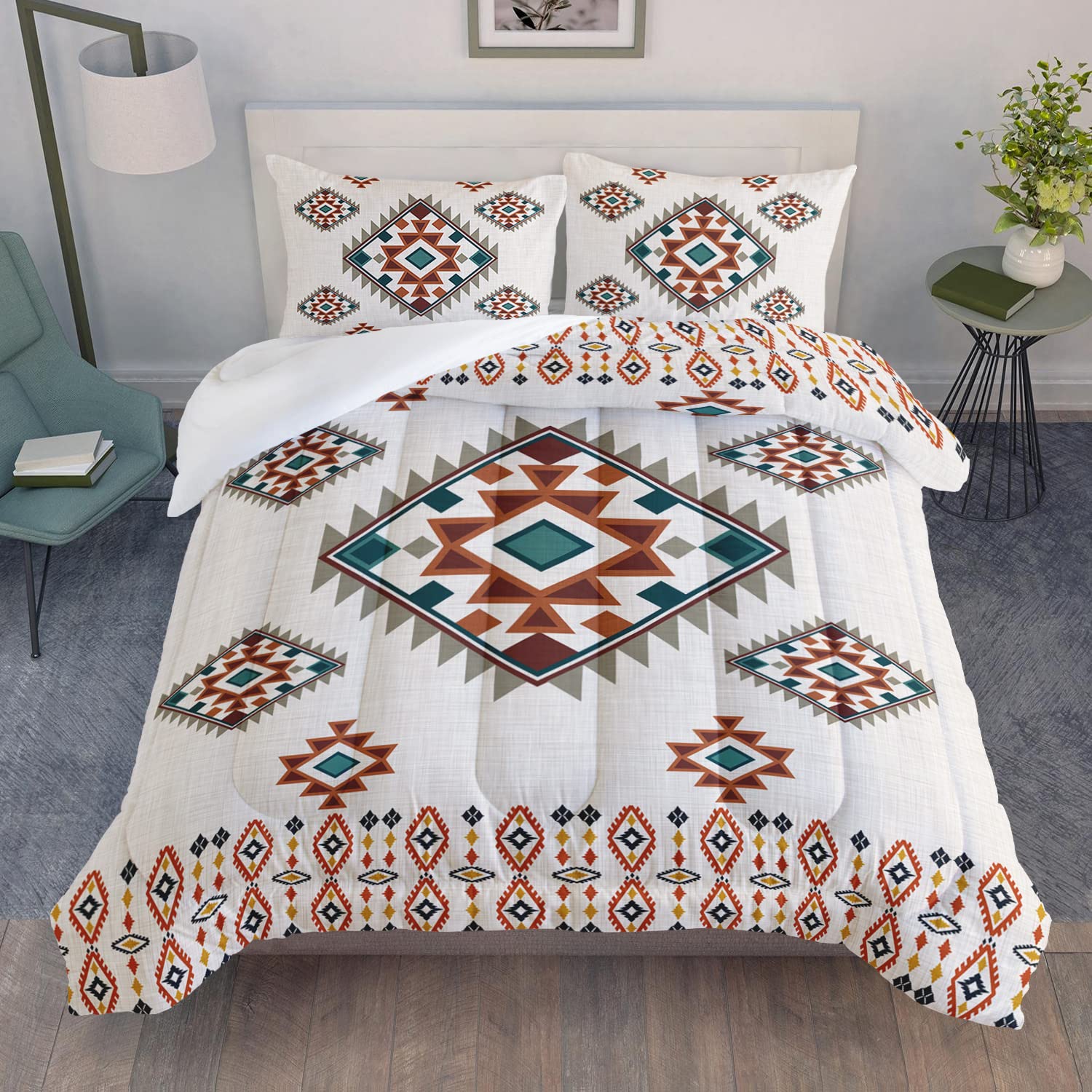 Amazon.com: AILONEN Ethnic Geometric Bedding Set Queen Size Comforter ...