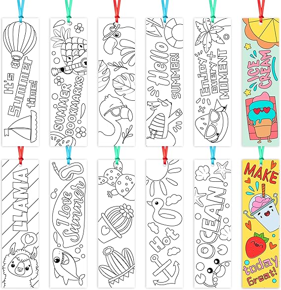 Amazon.com: FTzhuifovvno Summer DIY Coloring Bookmarks 75Pcs Hello ...