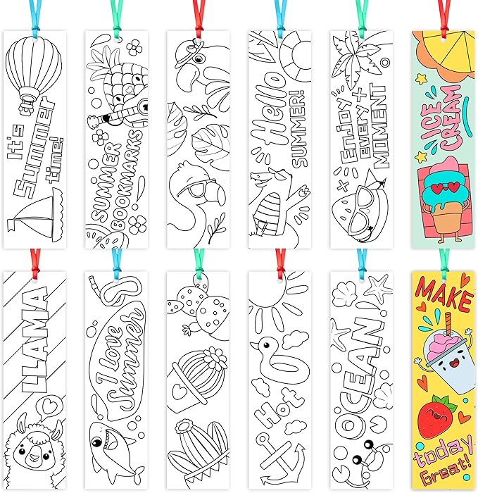 Amazon.com: FTzhuifovvno Summer DIY Coloring Bookmarks 75Pcs Hello ...
