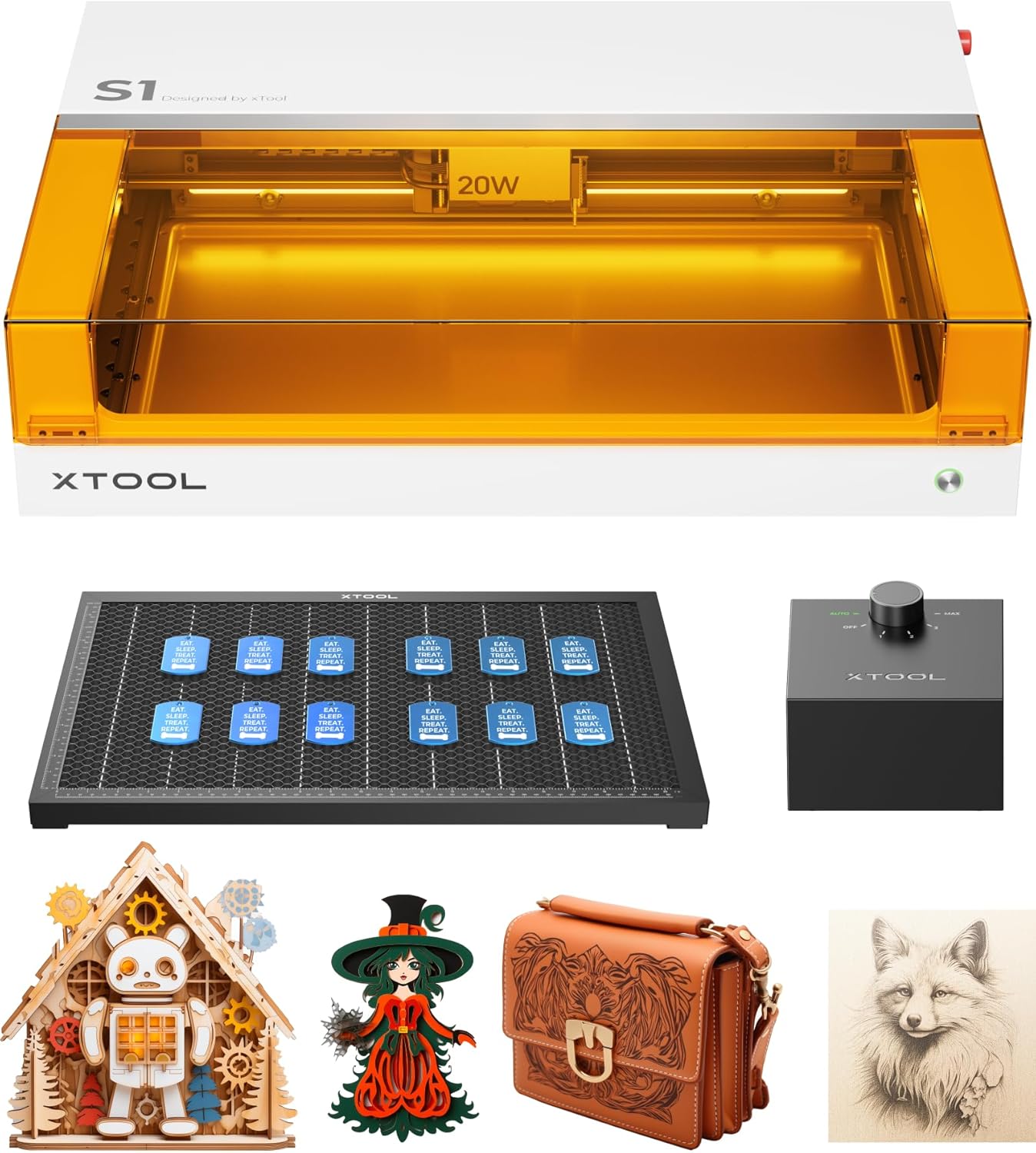 xTool S1 20W White Engraving Machine with Riser Base & Honeycomb ...