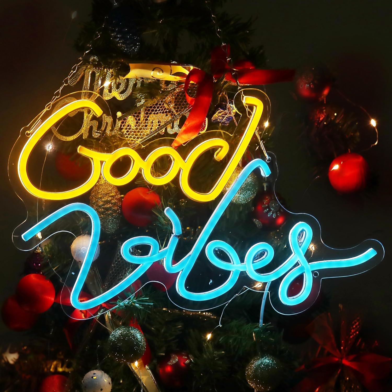 Amazon.com: Eufrozy Good Vibes Neon Signs for Wall Decor, Yellow and ...