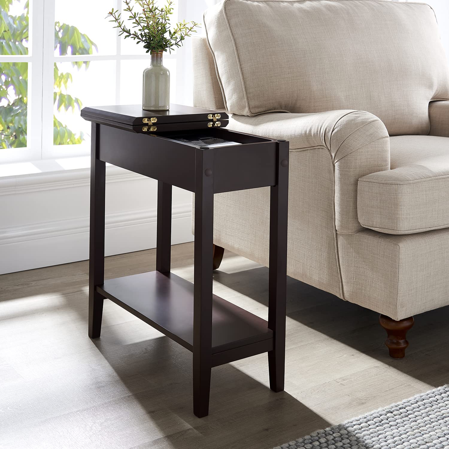 Naomi Home Roxy Narrow End Table with Storage, Flip Top Narrow Side ...