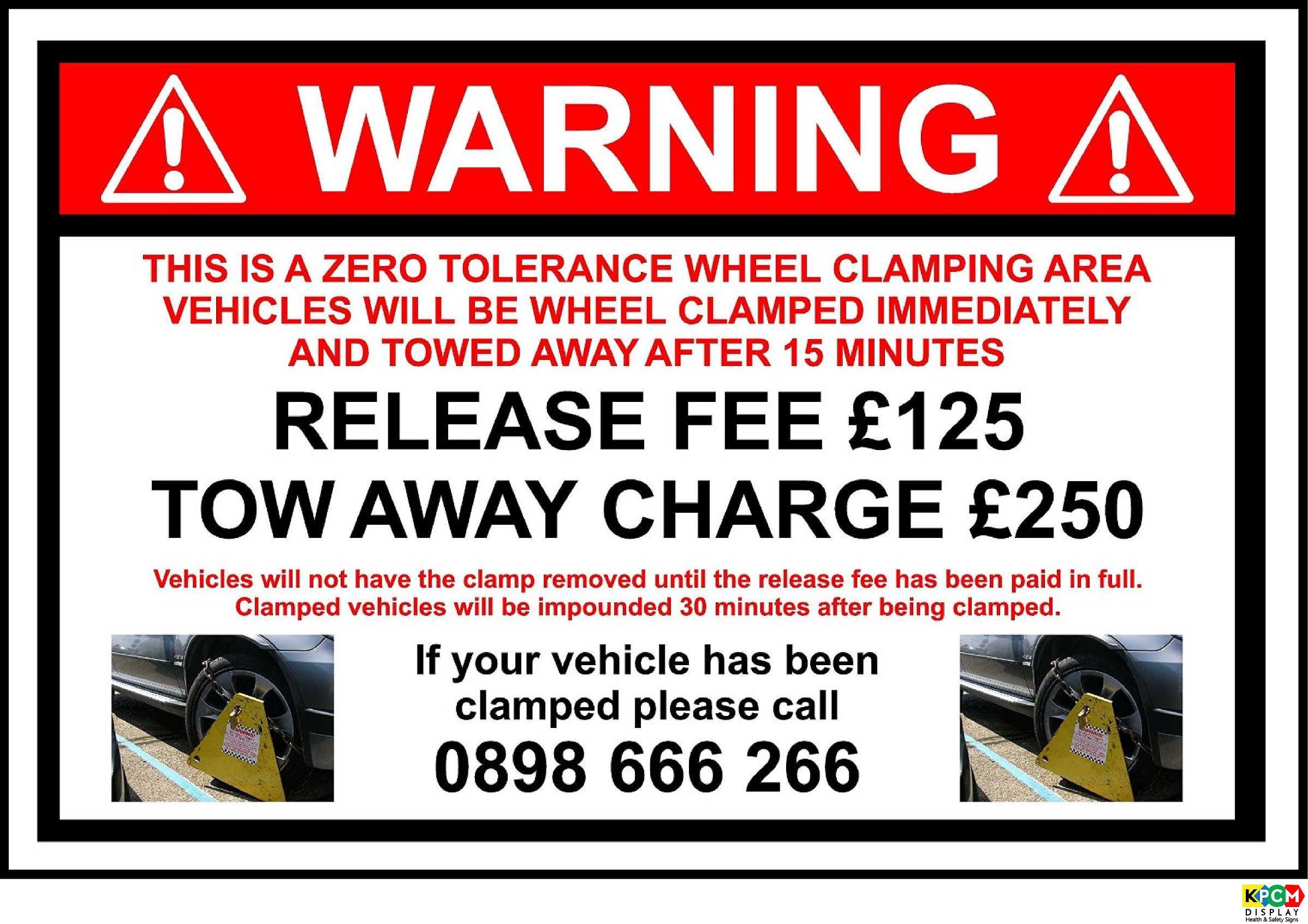 Wheel Clamping Sign - 1.2mm Rigid Plastic 300mm x 200mm : Amazon.co.uk ...
