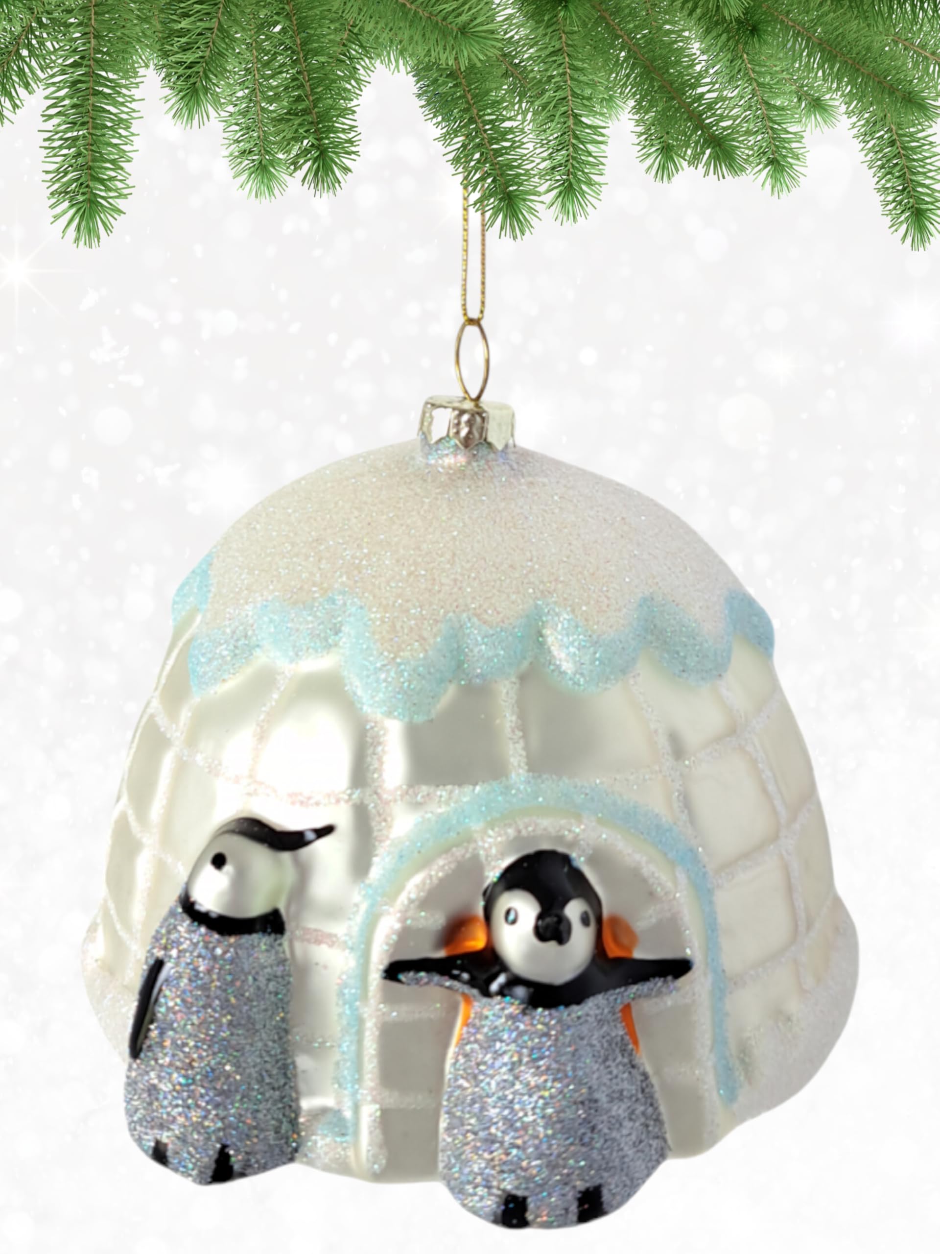 Amazon.com: Cobane Pookie Penguin Igloo Blown Glass Christmas Ornament ...
