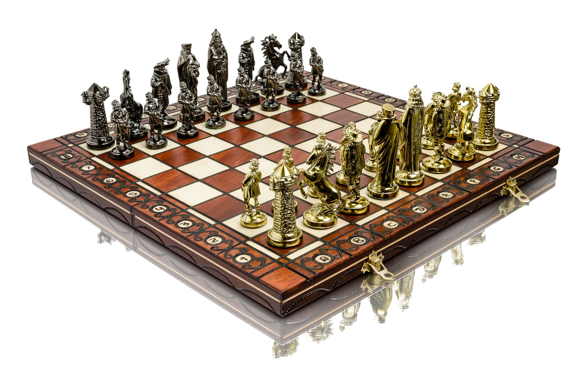 CHROME MEDIEVAL Chess Set 16" Wooden Chess Board with Ornaments and ...
