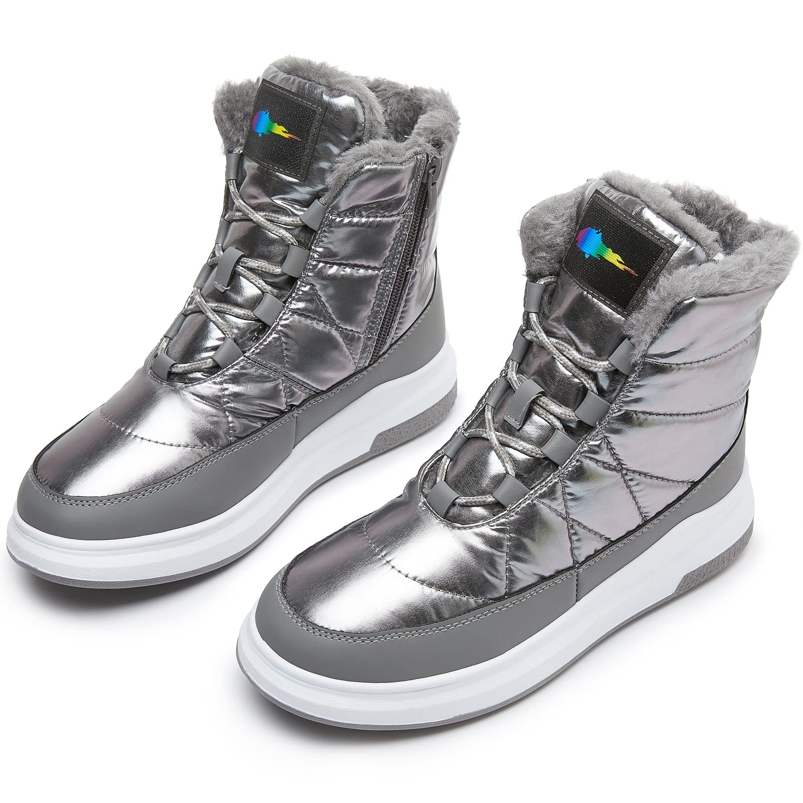 Shupua Ankle Boots For Women Puff Boots Faux Fur Snow Boots White ...