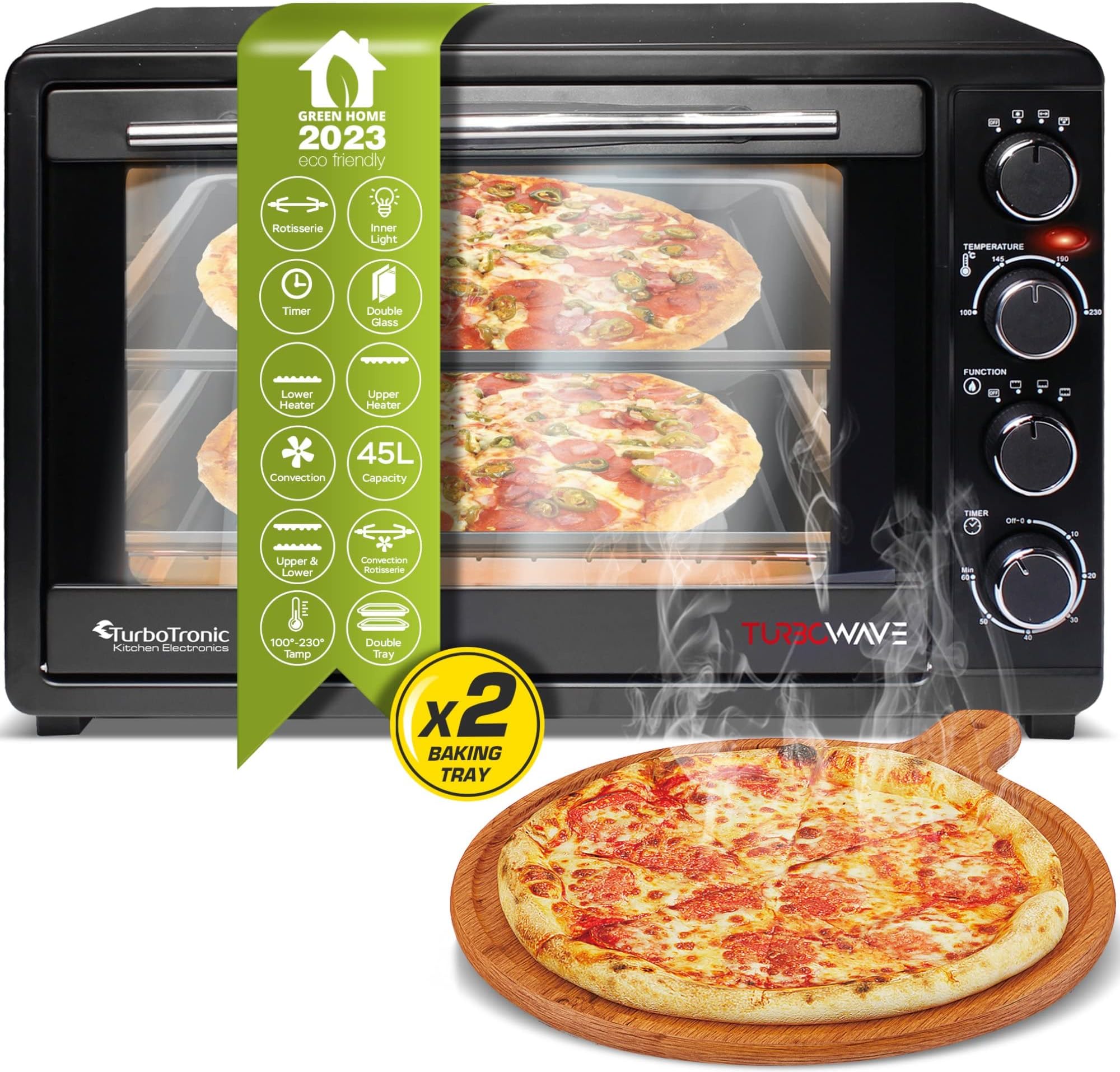 TurboTronic EV45 Electric Mini Oven 45L - Double Glazed Compact Table ...