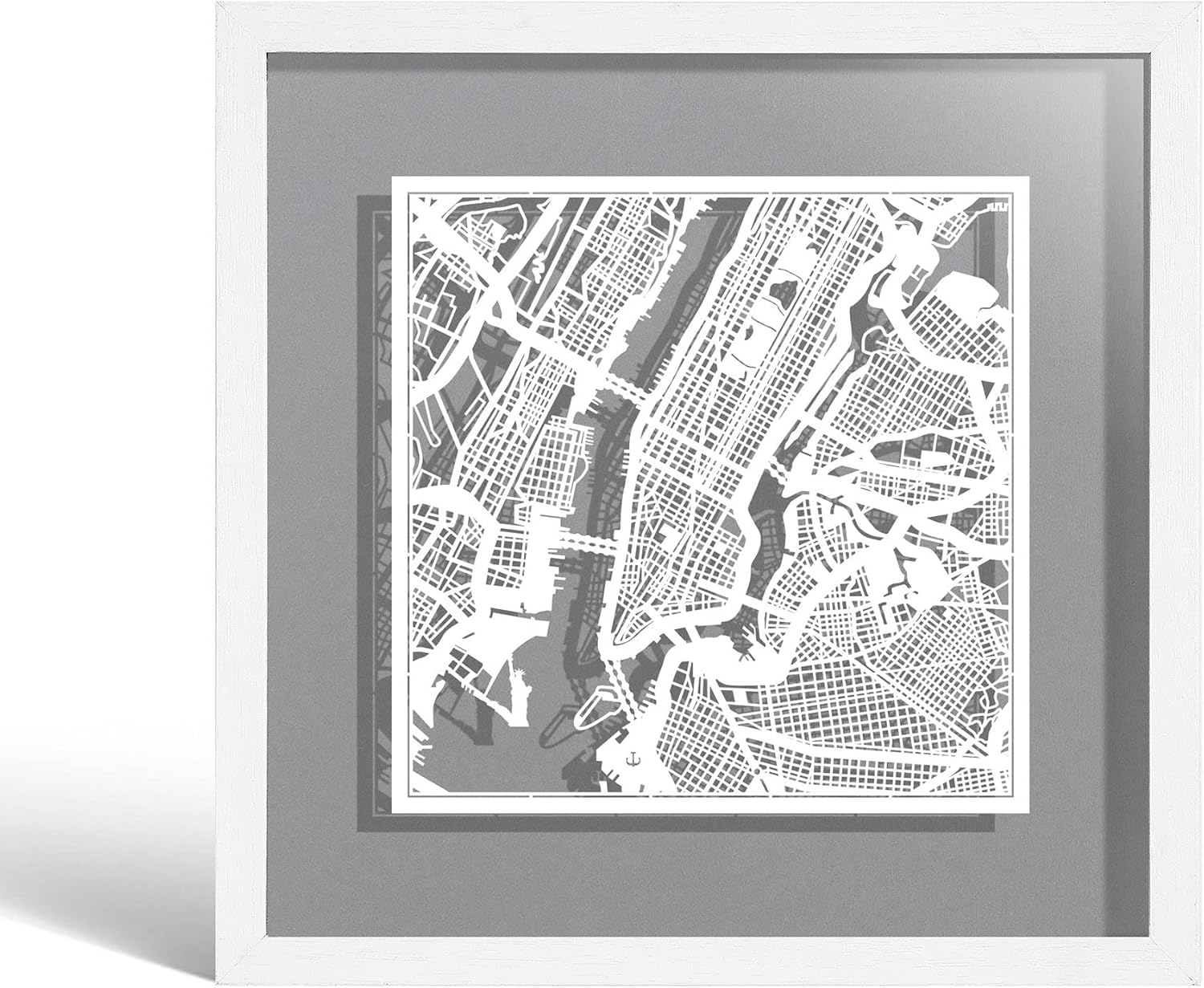 Amazon.com: O3 Design Studio New York Cut Map framed, White map, White ...