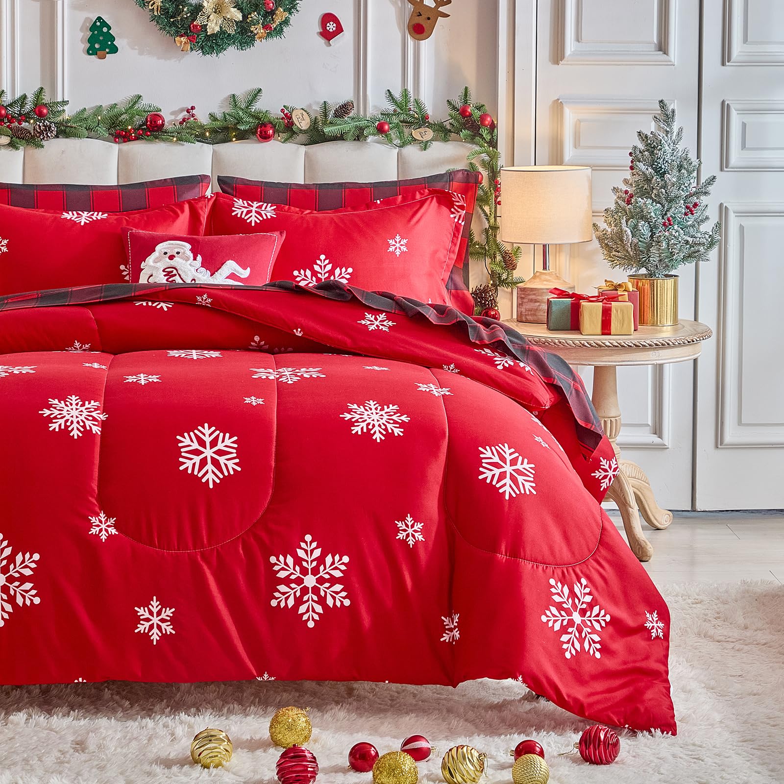 Amazon.com: Tititada Christmas Snowflake Comforter Set Queen, 3 Pieces ...