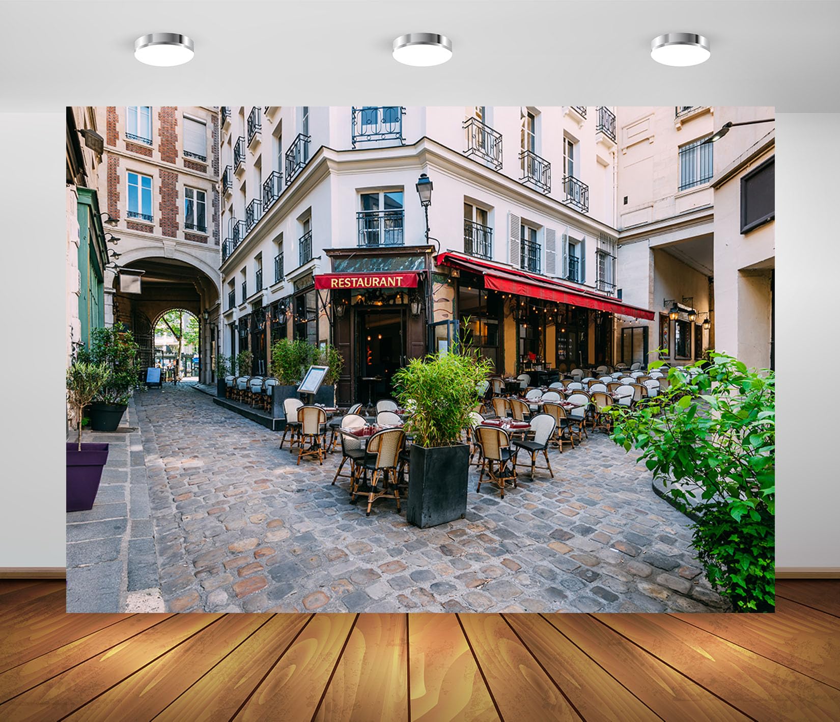Amazon.com : Loccor 7x5ft Fabric Paris Street Cafe Backdrop Cozy ...