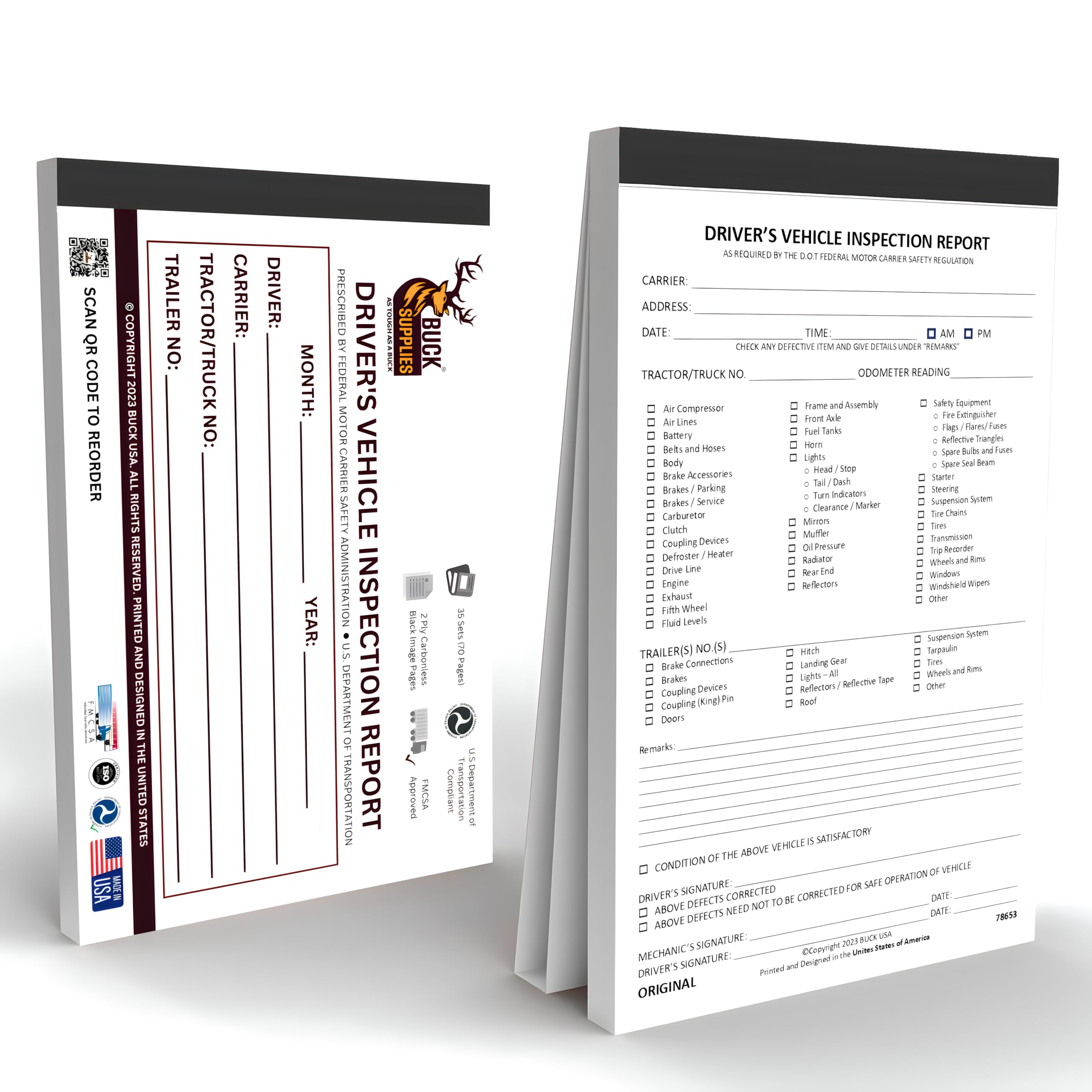 Snapklik.com : 100 Pack Detailed Driver Vehicle Inspection Report Book ...