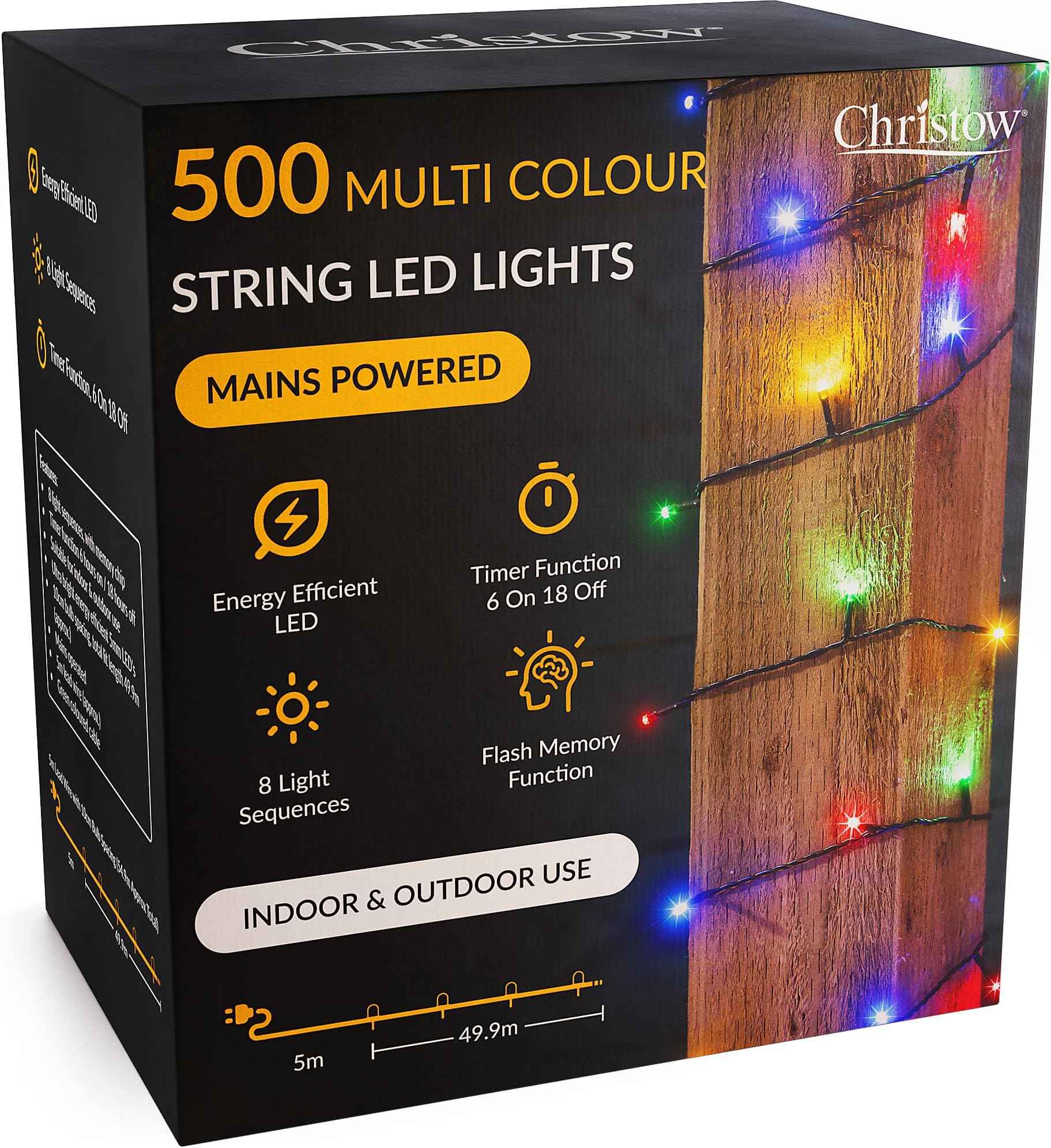 CHRISTOW Christmas Fairy Lights, Multi-Coloured LED String Lighting ...