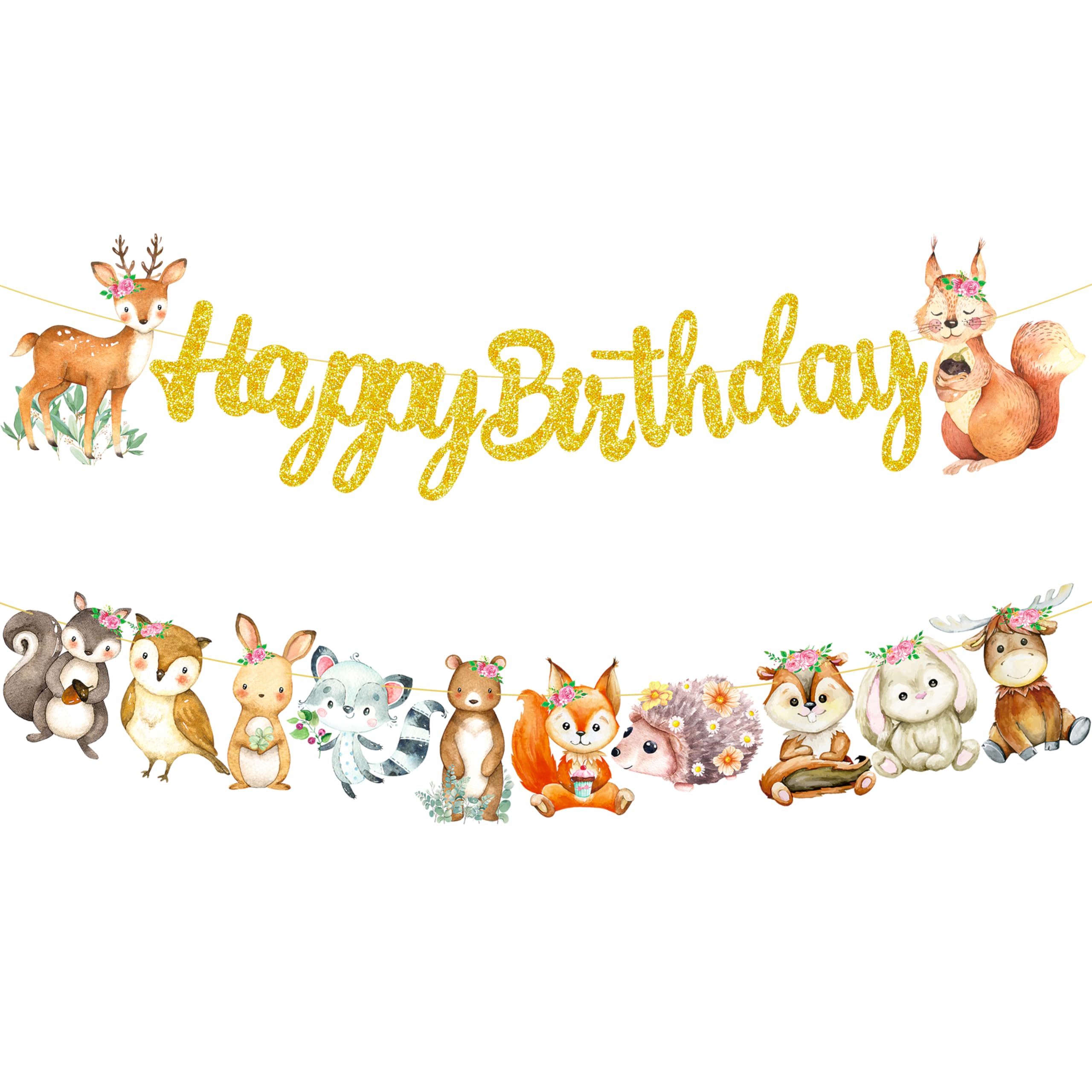 Amazon.com: Woodland Animal Birthday Banner 2Pcs Woodland Creatures ...