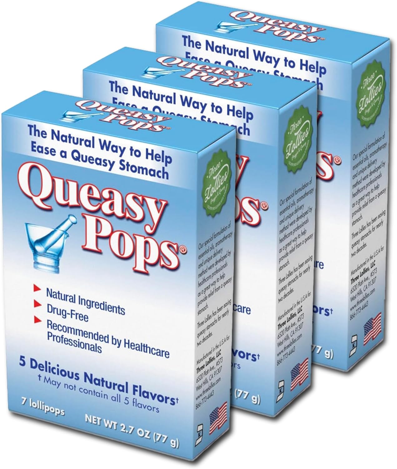Amazon.com: Three Lollies Queasy Pops - Lollipop Sticks for Nausea ...