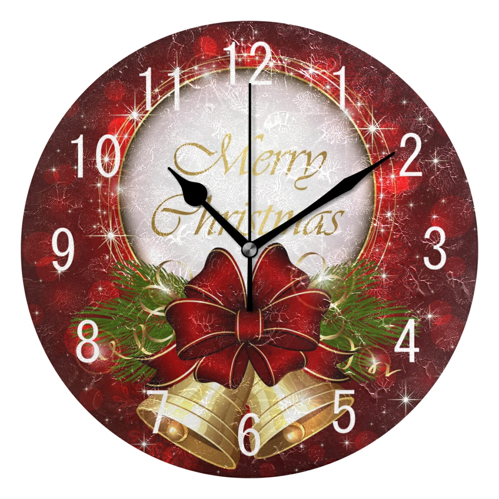 ALAZA Home Decor Merry Christmas Bell Star Round Acrylic Wall Clock Non ...