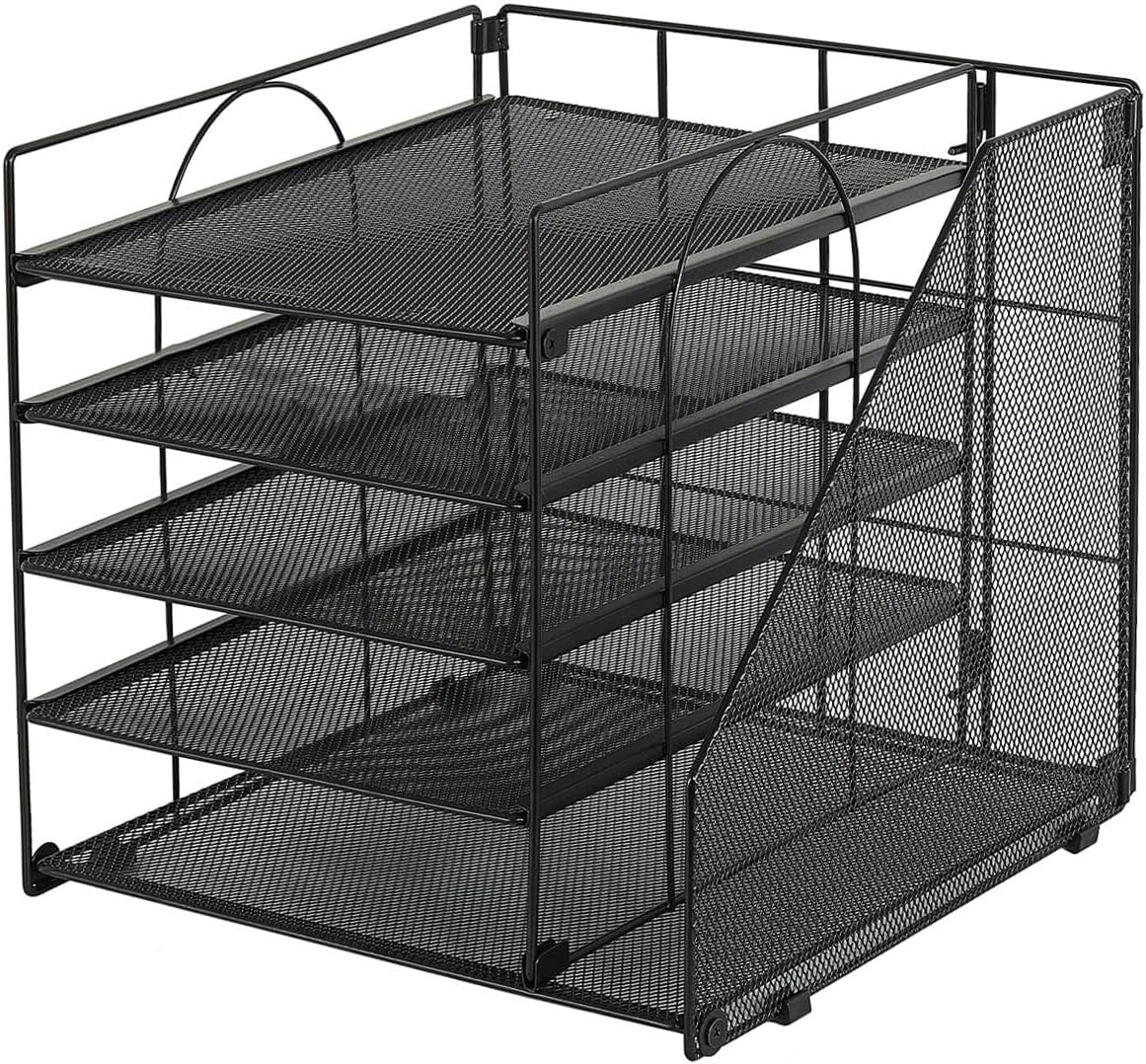 Amazon.com: Black Home Office Mesh Desk Organizers 5 Trays Paper Letter ...