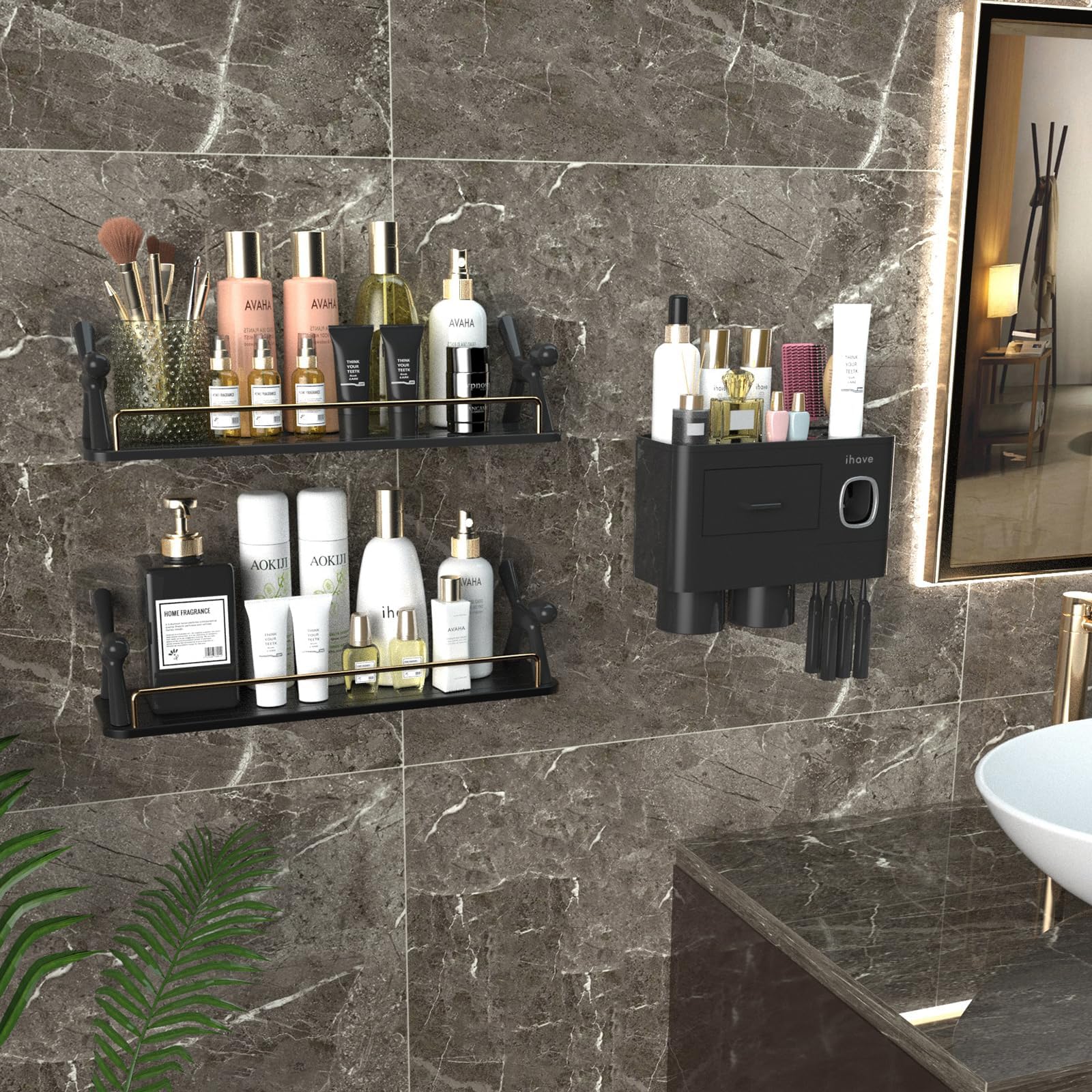 Amazon.com: iHave Toothbrush Holder and Bathroom Shelves Set for ...