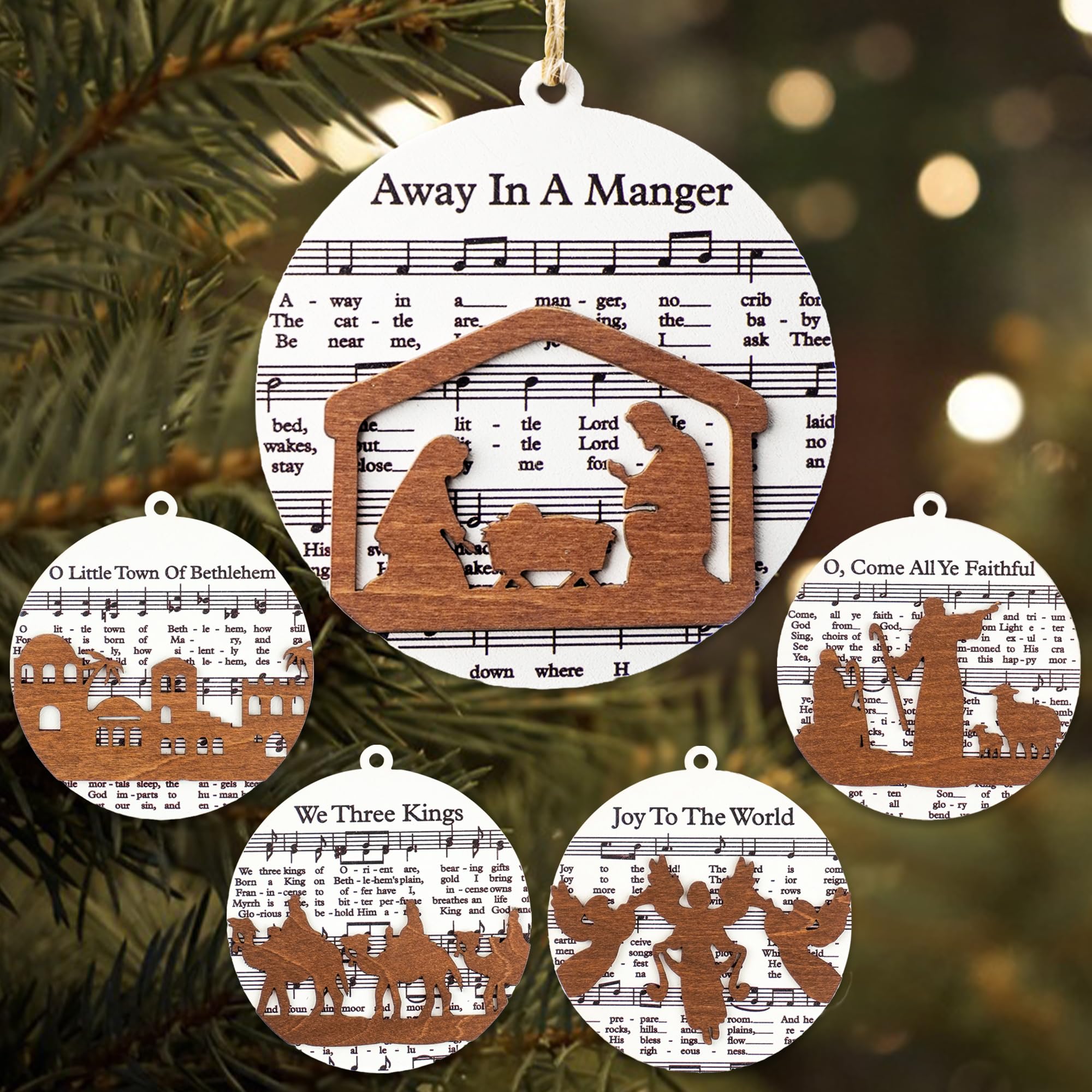 Amazon.com: 5 Pcs Wooden The Nativity Story Ornaments Set, Christian ...