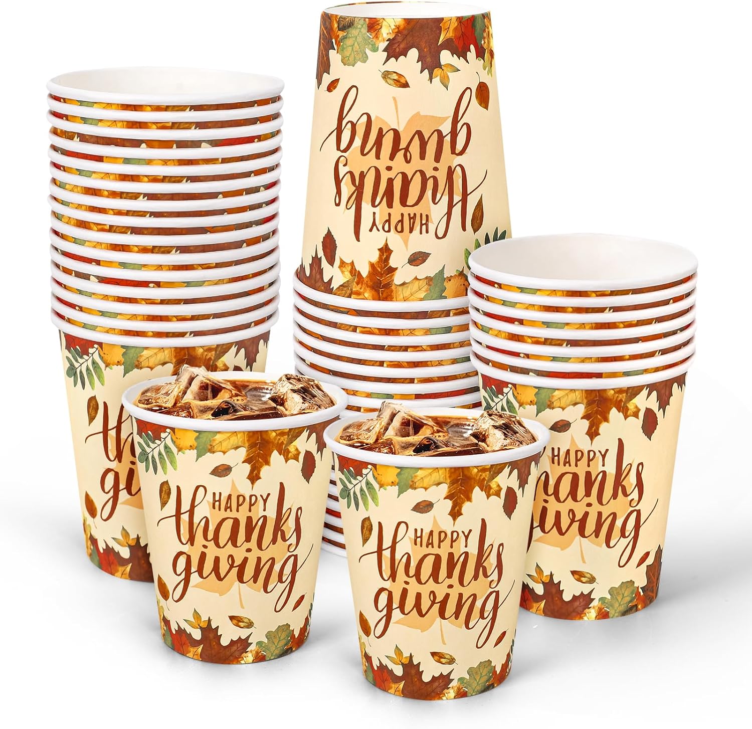 Amazon.com: Whaline 50Pcs Happy Thanksgiving Paper Cups Fall ...