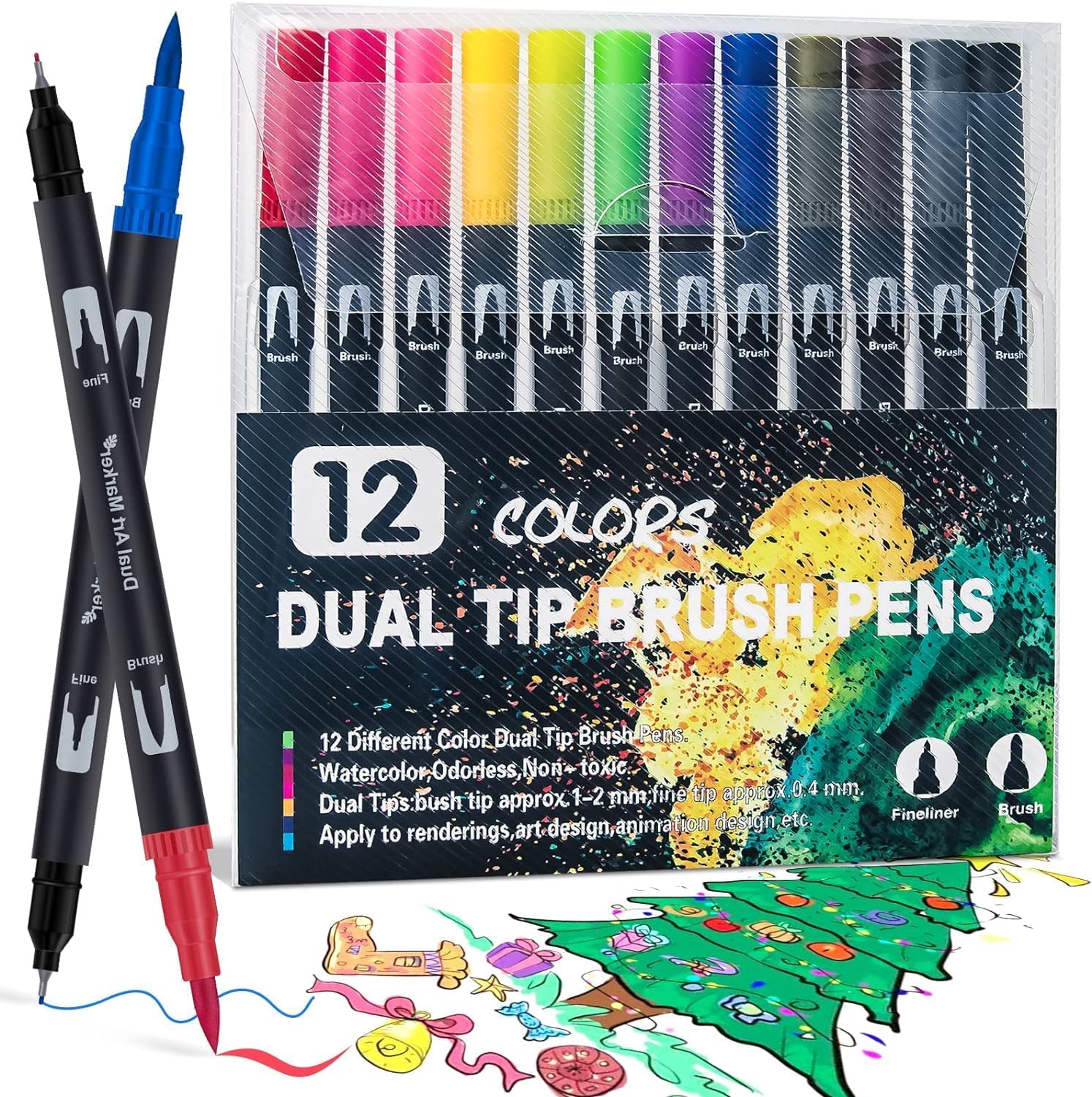 Corslet 12 Pcs Dual Tip Brush Pens Felt Tip Pen Set 12 Colors ...