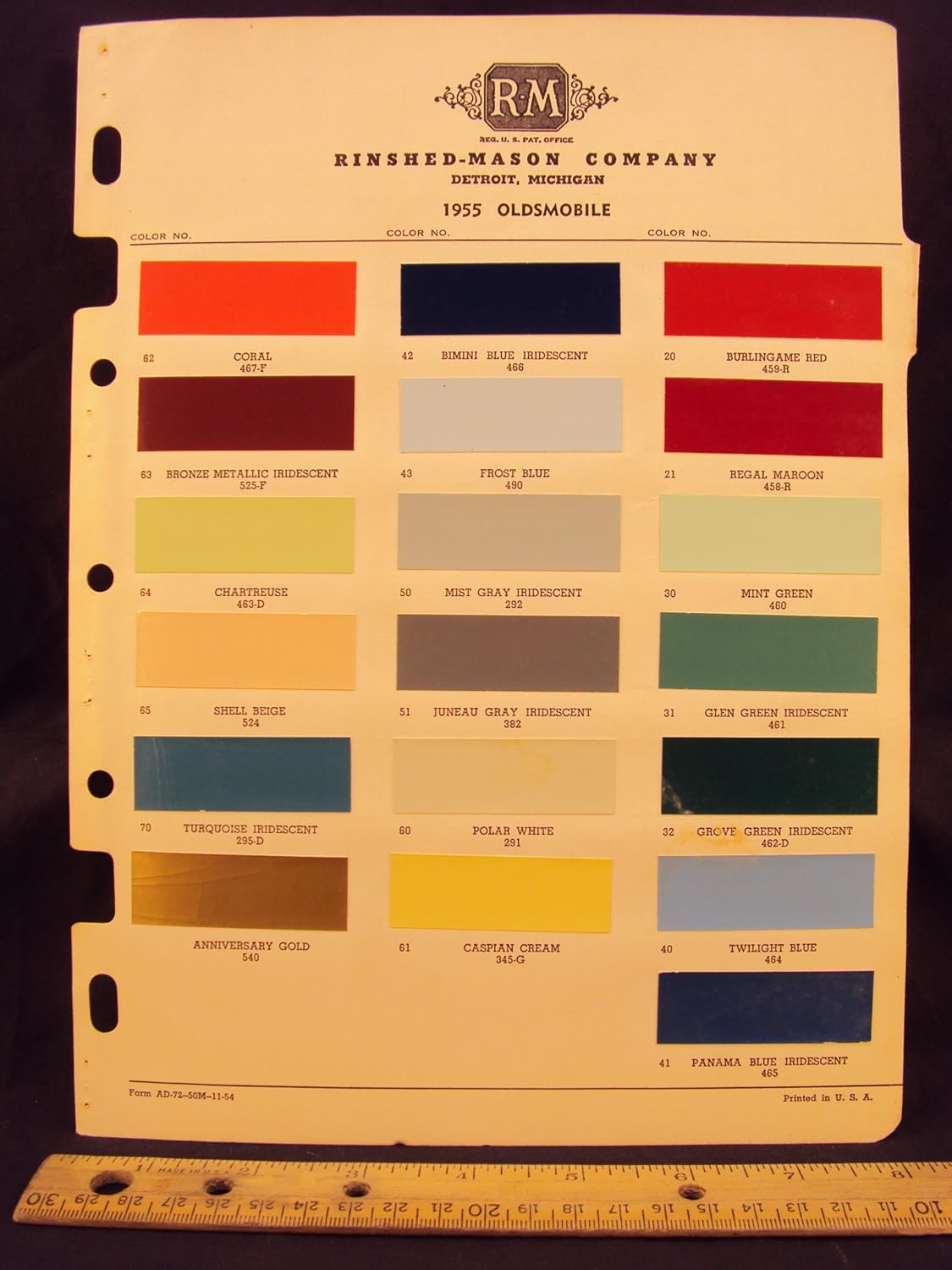 1955 OLDSMOBILE Paint Colors Chip Page: General Motor Corporation ...