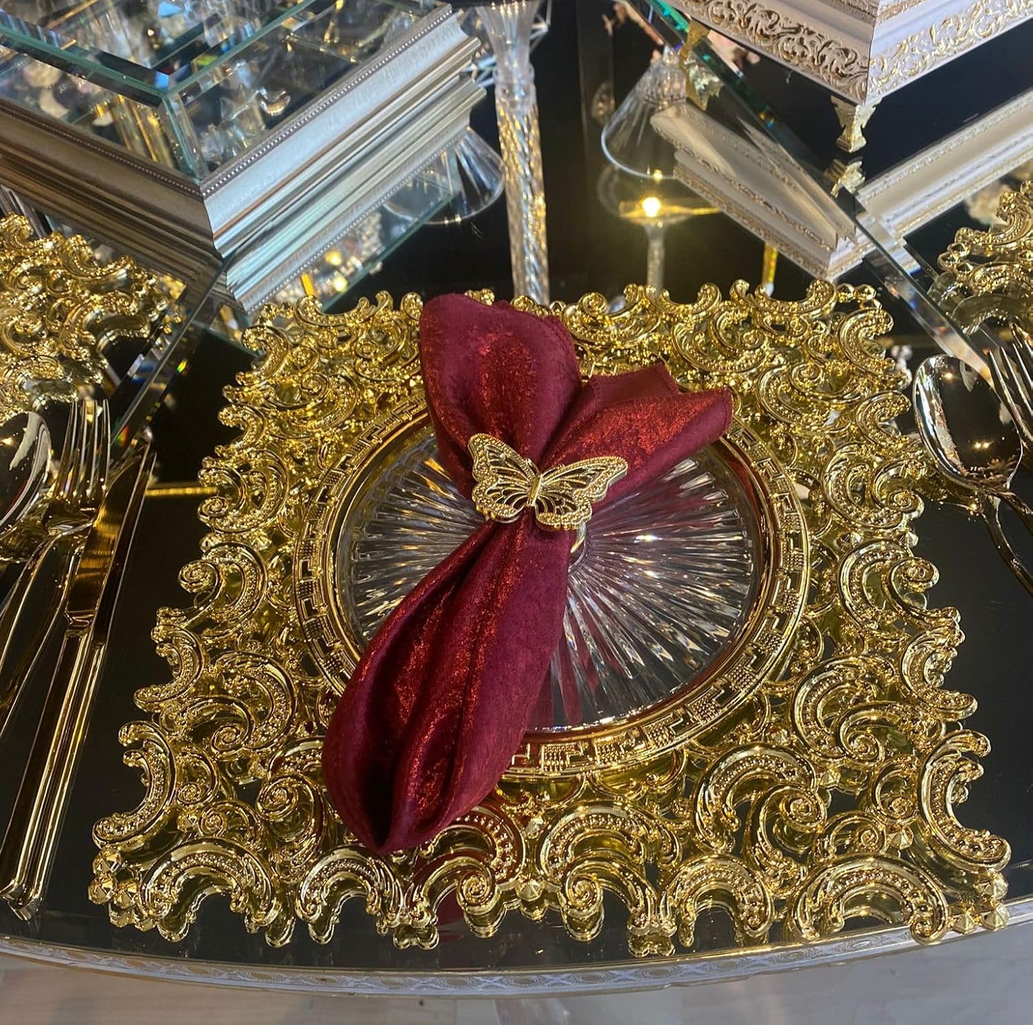 Amazon.com | 50 Pieces caesar Gold Charger Plates campaign 12"x12 ...