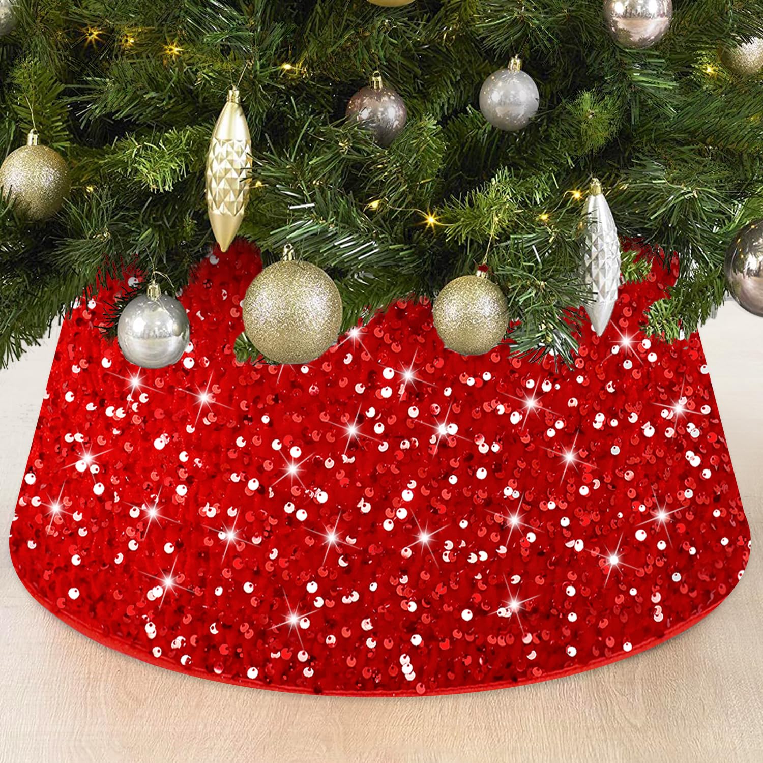 Amazon.com: FOTSHARER Red Christmas Tree Collar 28.8 Inch Large Tree ...