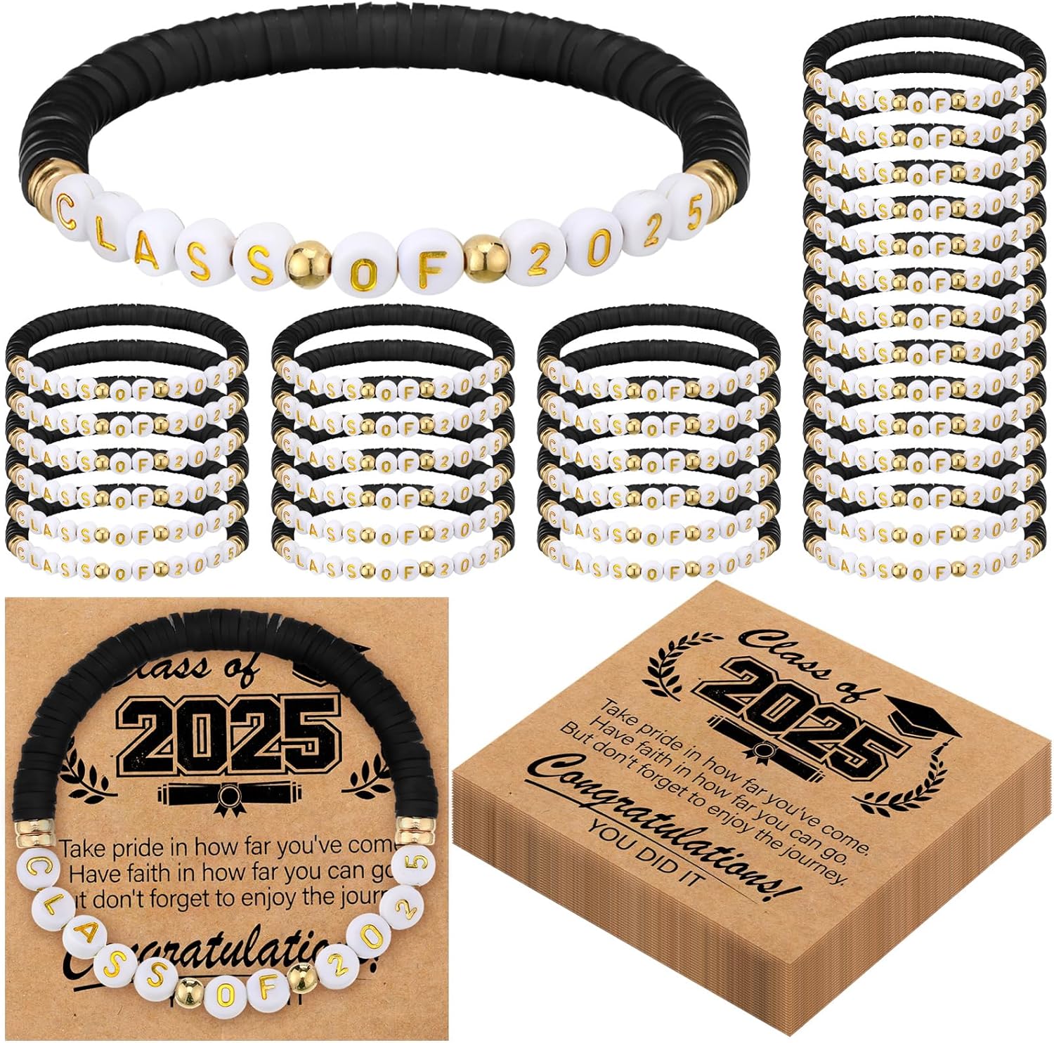 Amazon.com: 50 Set Black Class of 2025 Bracelets Bulk End of Year ...
