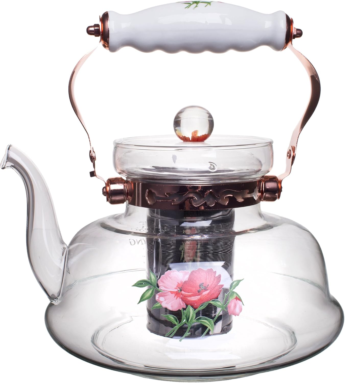 Amazon.com | Pastel Flowers European Style Glass Stovetop Teapot with ...