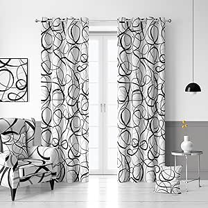 Amazon.com: LADYVOGUE Black and White Curtains 100% Blackout 2 Panels Set Grey Black Out Curtain ...