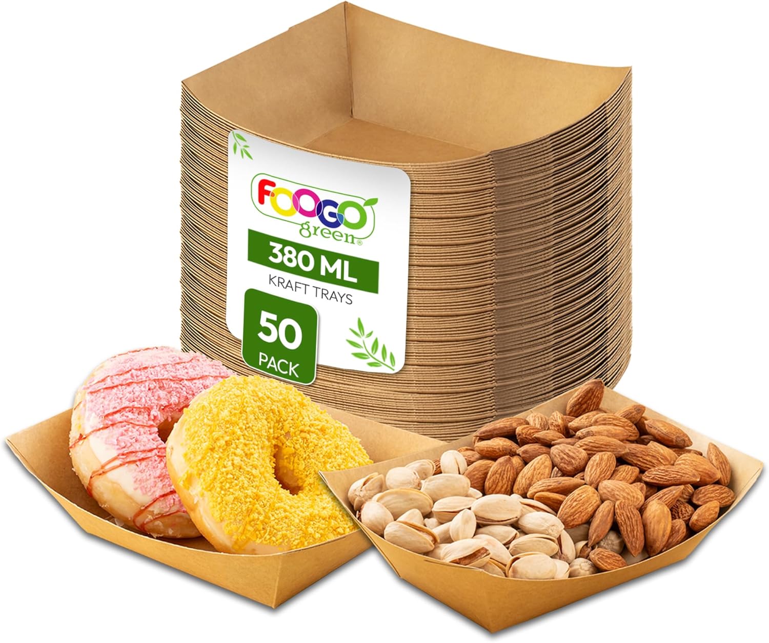 FOOGO Green 50pcs Party Paper Food Trays 380ml (13oz), FSC® Certified ...