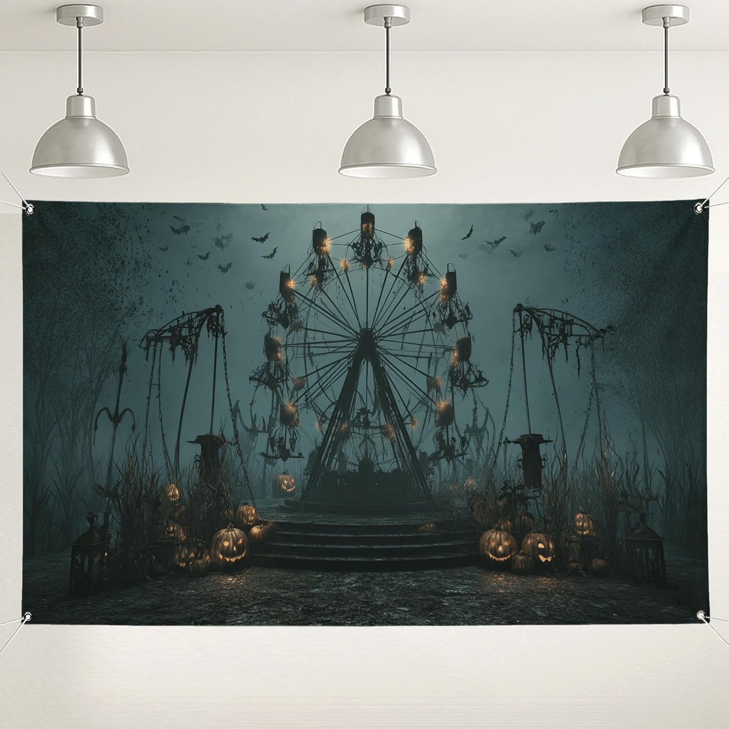 Amazon.com : Haunted Carnival Backdrop, Spooky Ferris Wheel Halloween ...