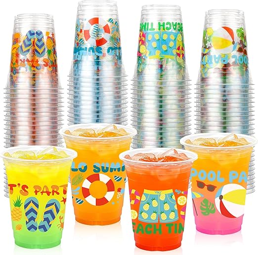 Amazon.com: Ovveroche 100 Pcs Summer Plastic Cups, Beach Party Favors ...