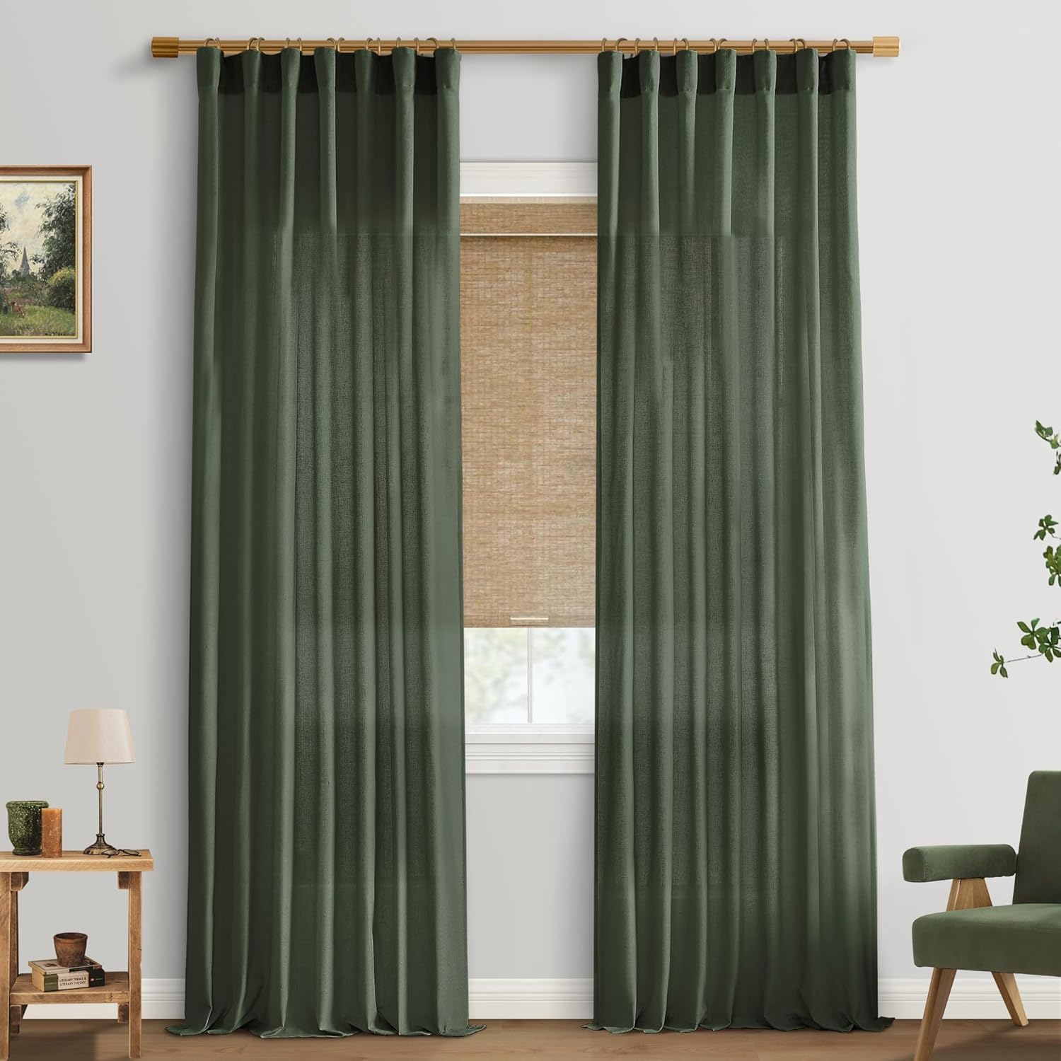 Olive Green Linen Boho Curtains for Living Room 84 Inch Length 2 Panels ...