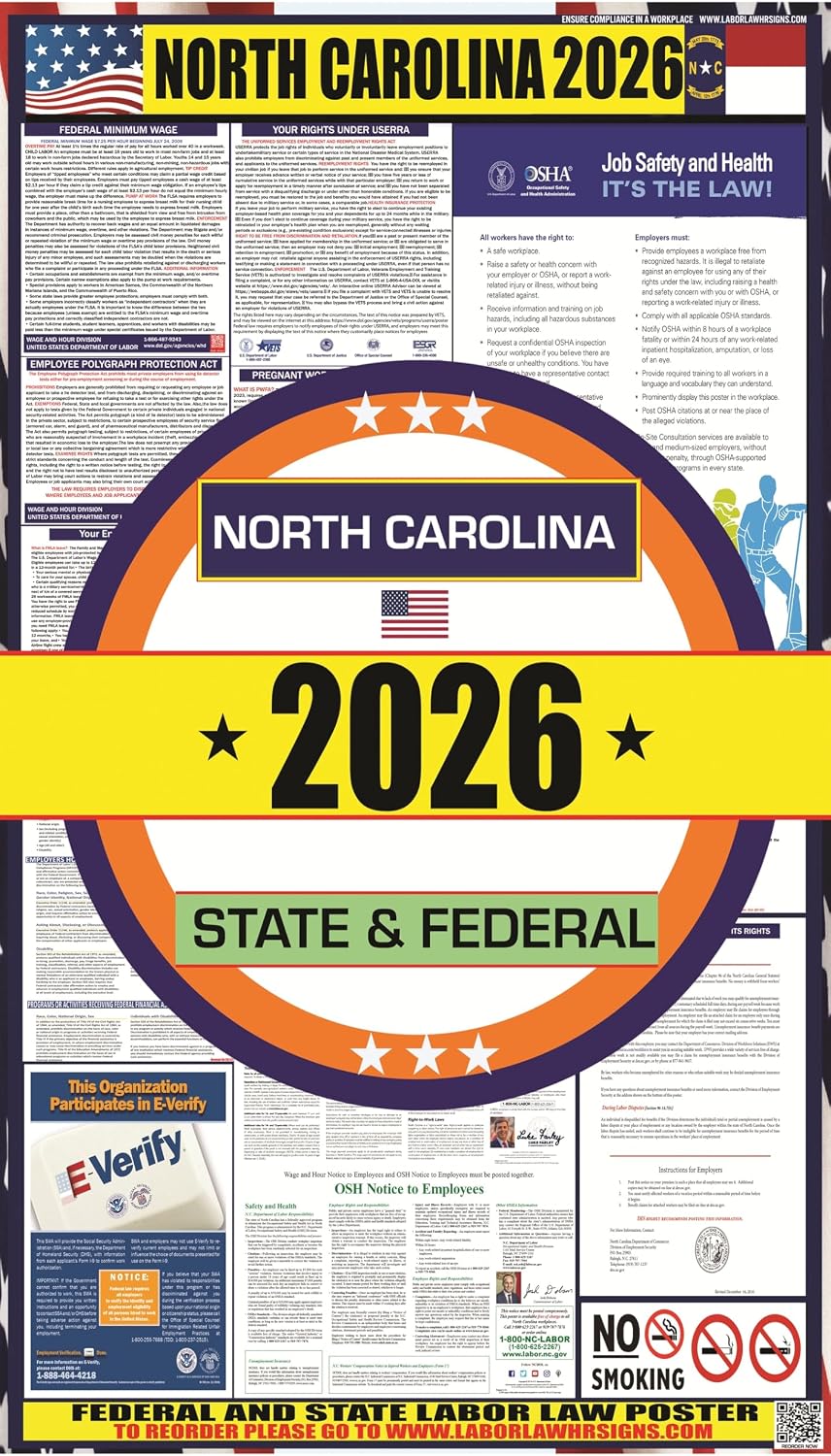 Amazon.com : 2026 North Carolina (NC) State Labor Law Poster - State ...
