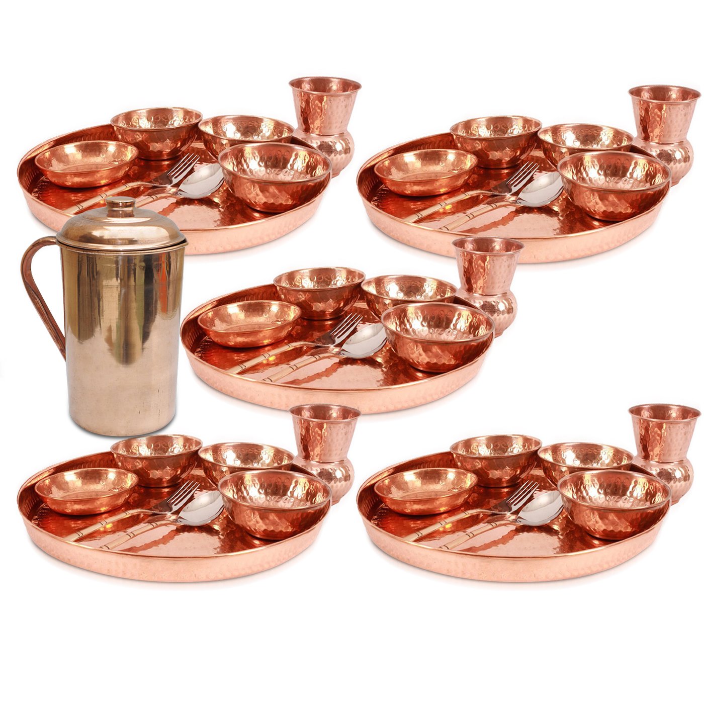 Buy Set of 5, Indian Dinnerware Pure Copper Traditional Dinner Set of ...