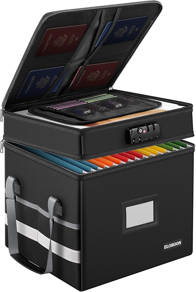 ELOBOON Aktenbox mit Schloss, feuerfeste Dokumentenbox, staubdichte ...