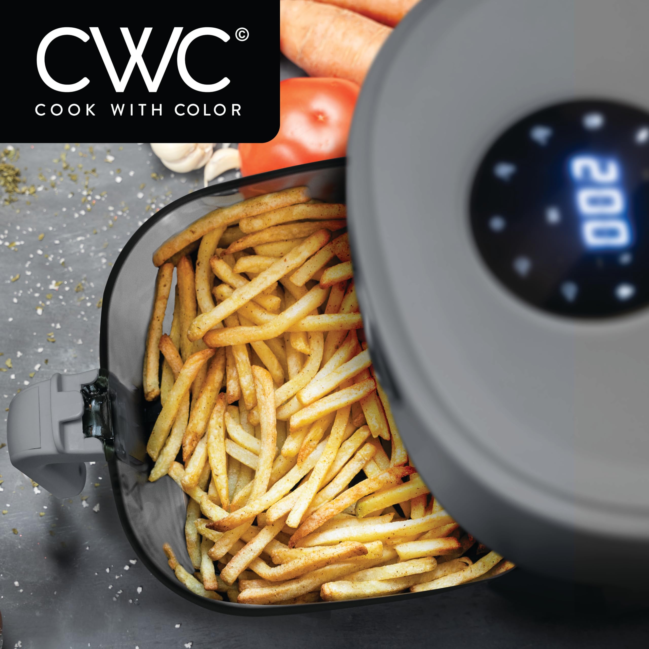 Cook with Color 1200W 4Qt Air Fryer: Stylish Design, Glass Basket ...