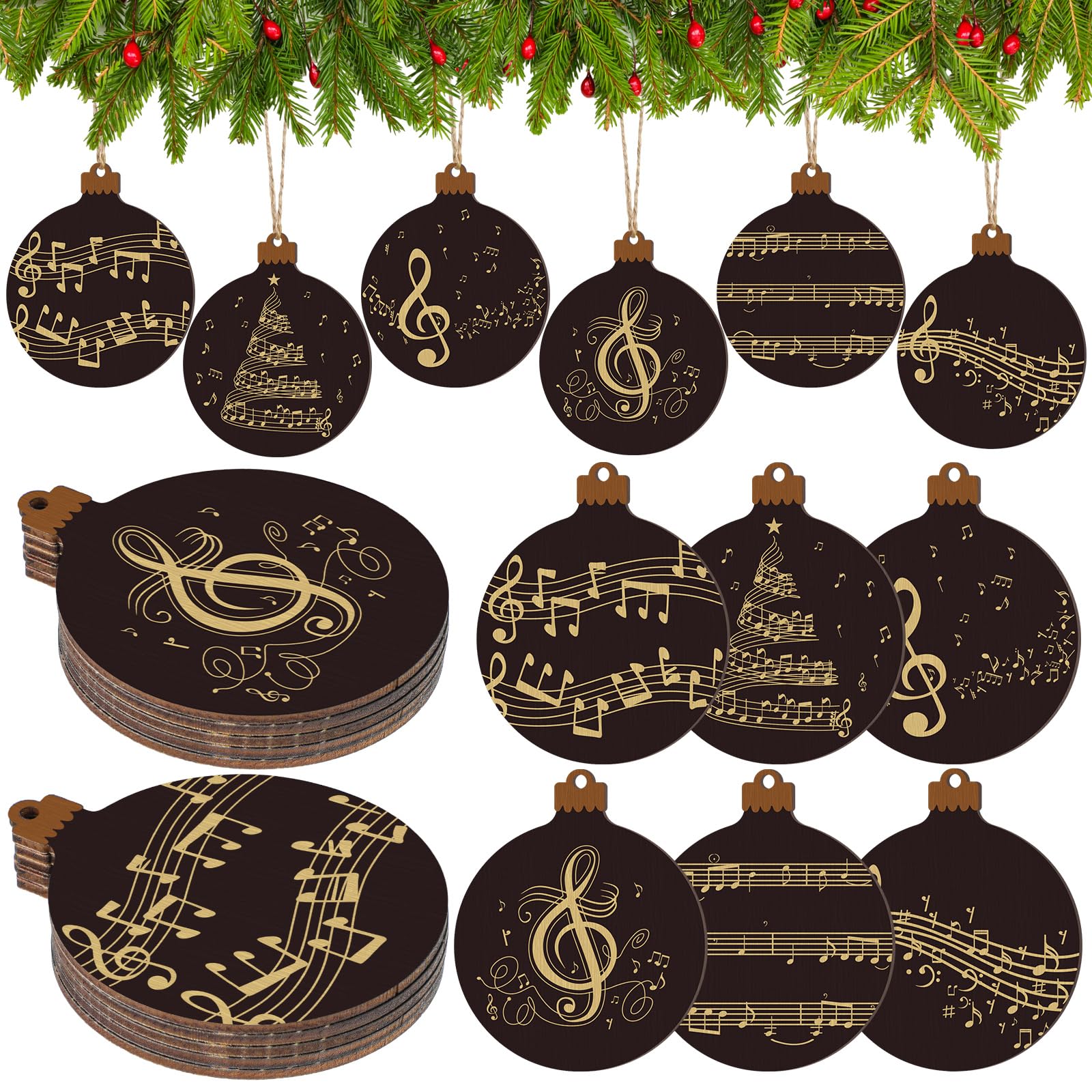 Amazon.com: Spiareal 36 Pcs Vintage Christmas Music Note Ornament ...