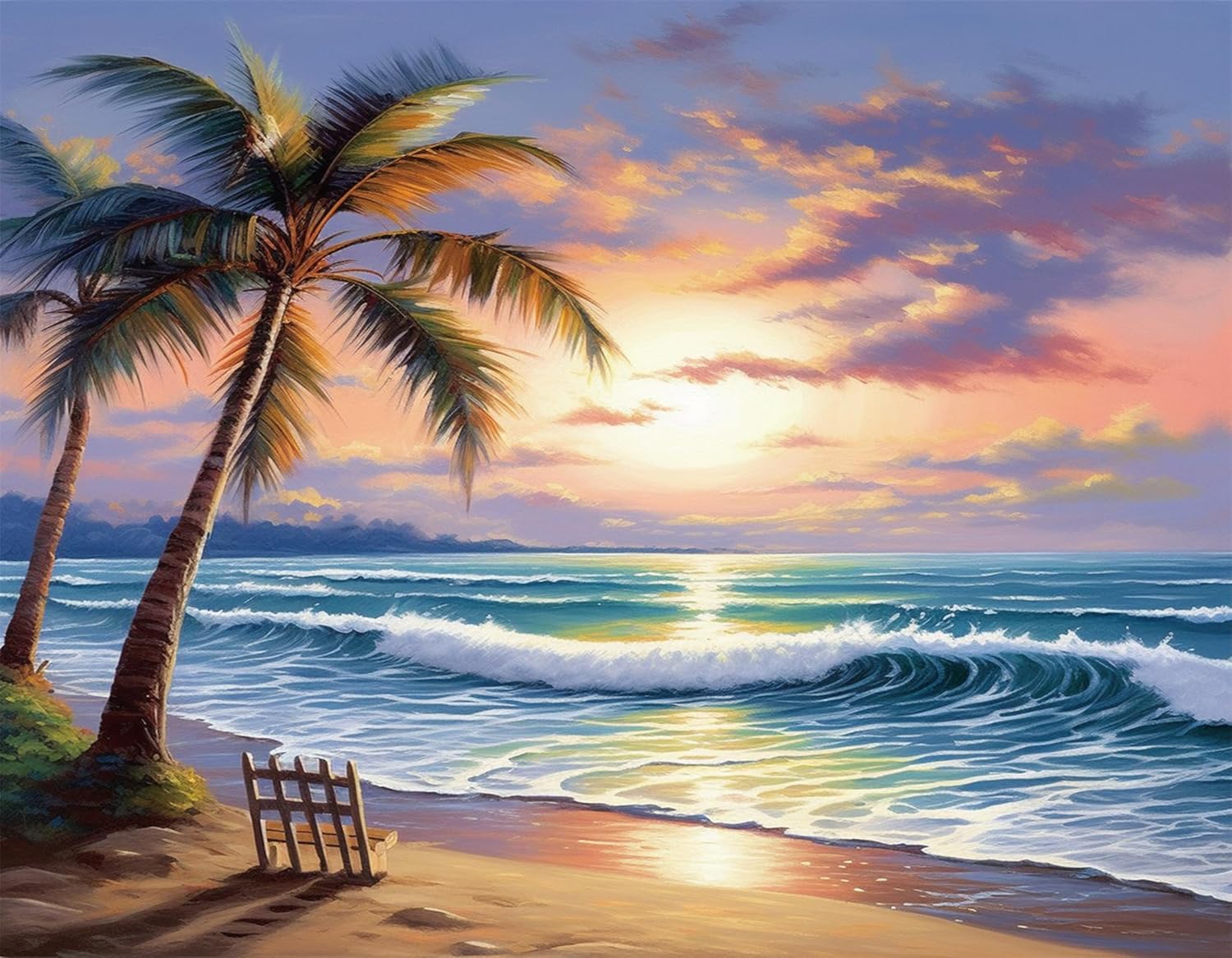 Amazon.com: eovv 5D Coconut Tree Beach Sunset Scenic Diamond Art ...